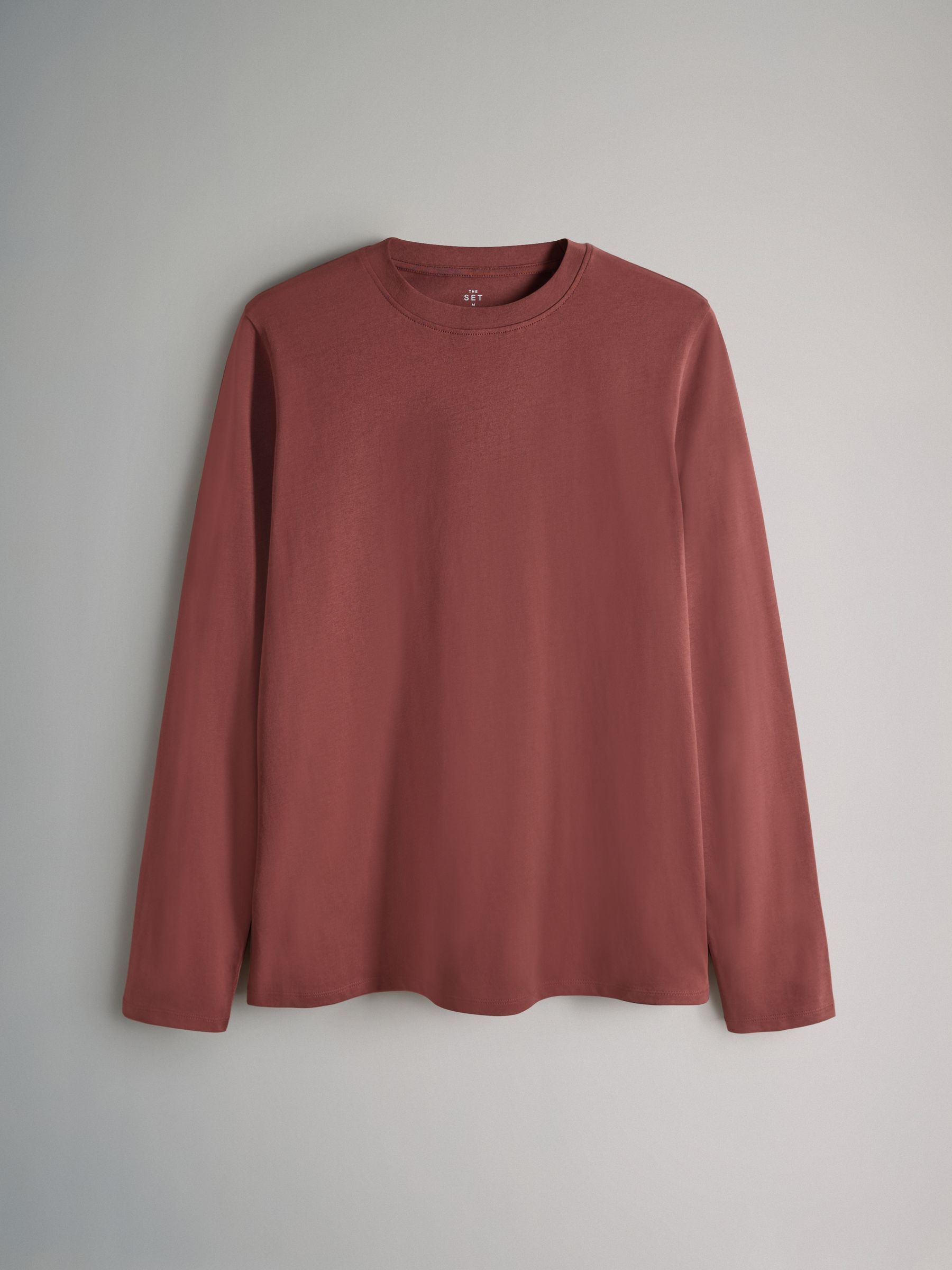 Buy The Set Slim Fit 4 Pack Cotton Long Sleeve T-Shirts Black/Brown/Red ...
