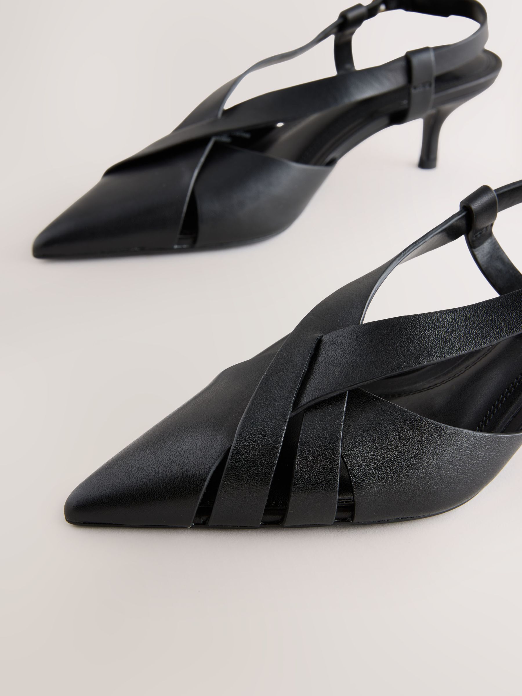 Buy Black Forever Comfort® Leather Weave Point Toe Slingback Heels from ...