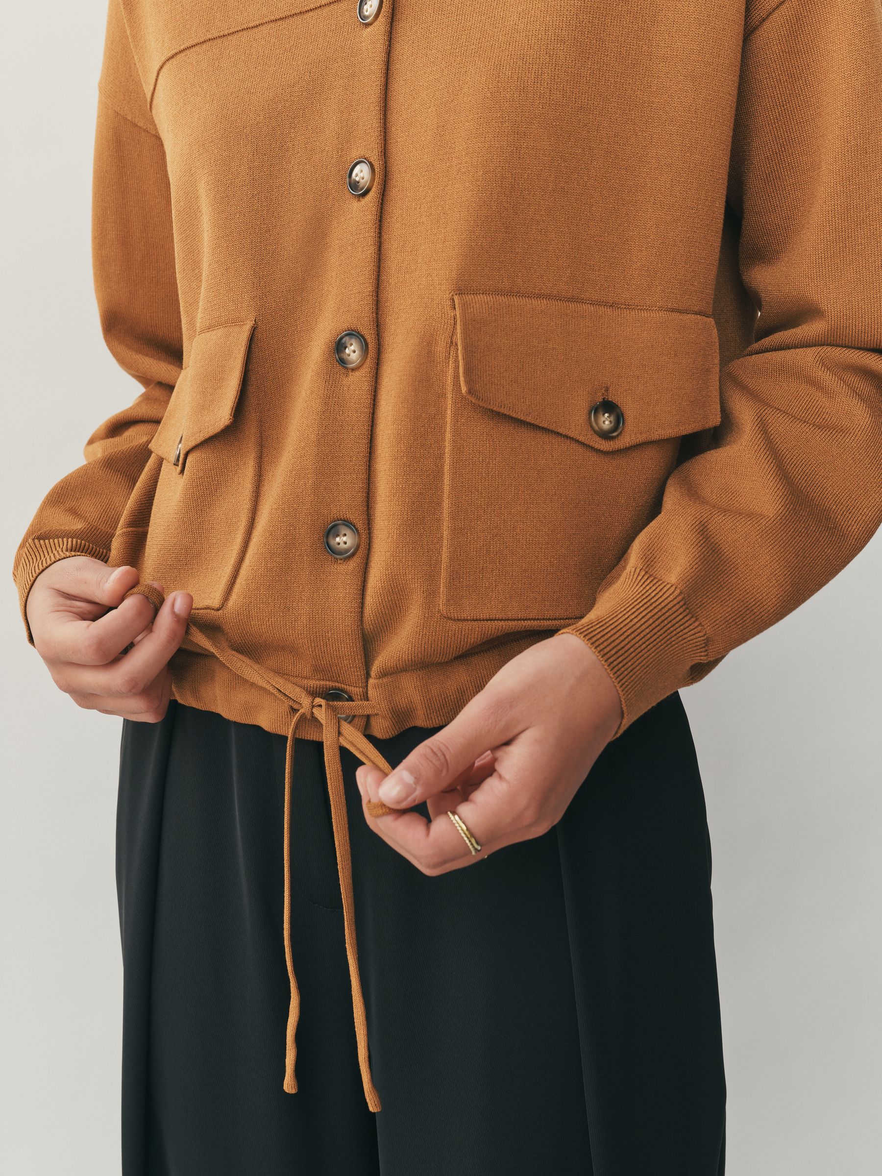 Buy Tan Brown Smart Knit Button Up Pocket Bomber Cardigan from Next Ireland