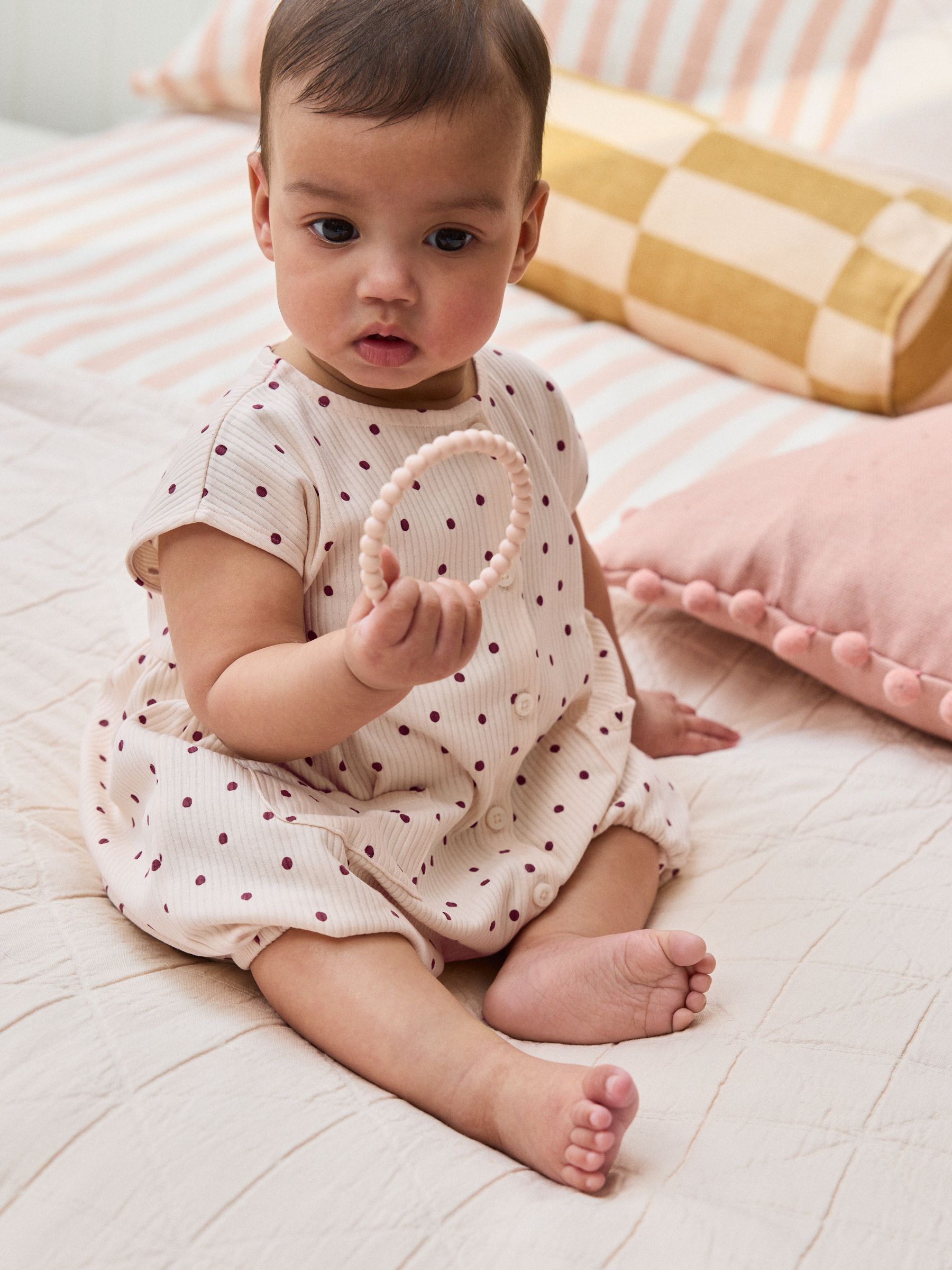 Buy Pink Polka Dot - Button Through Baby Rompers 3 Pack from Next Israel