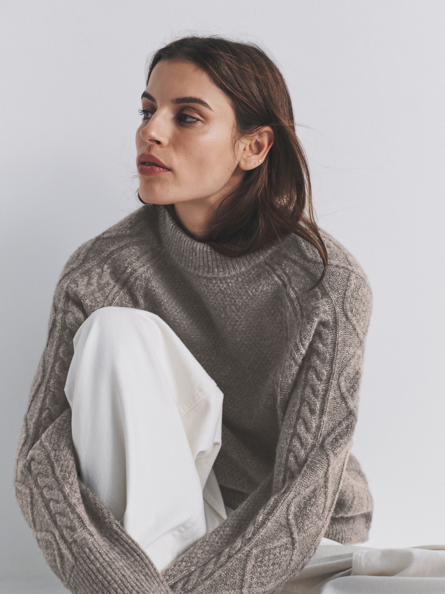 Buy The Set 2 Pack Knitted Cable Jumpers With Wool Cream/Light Brown ...