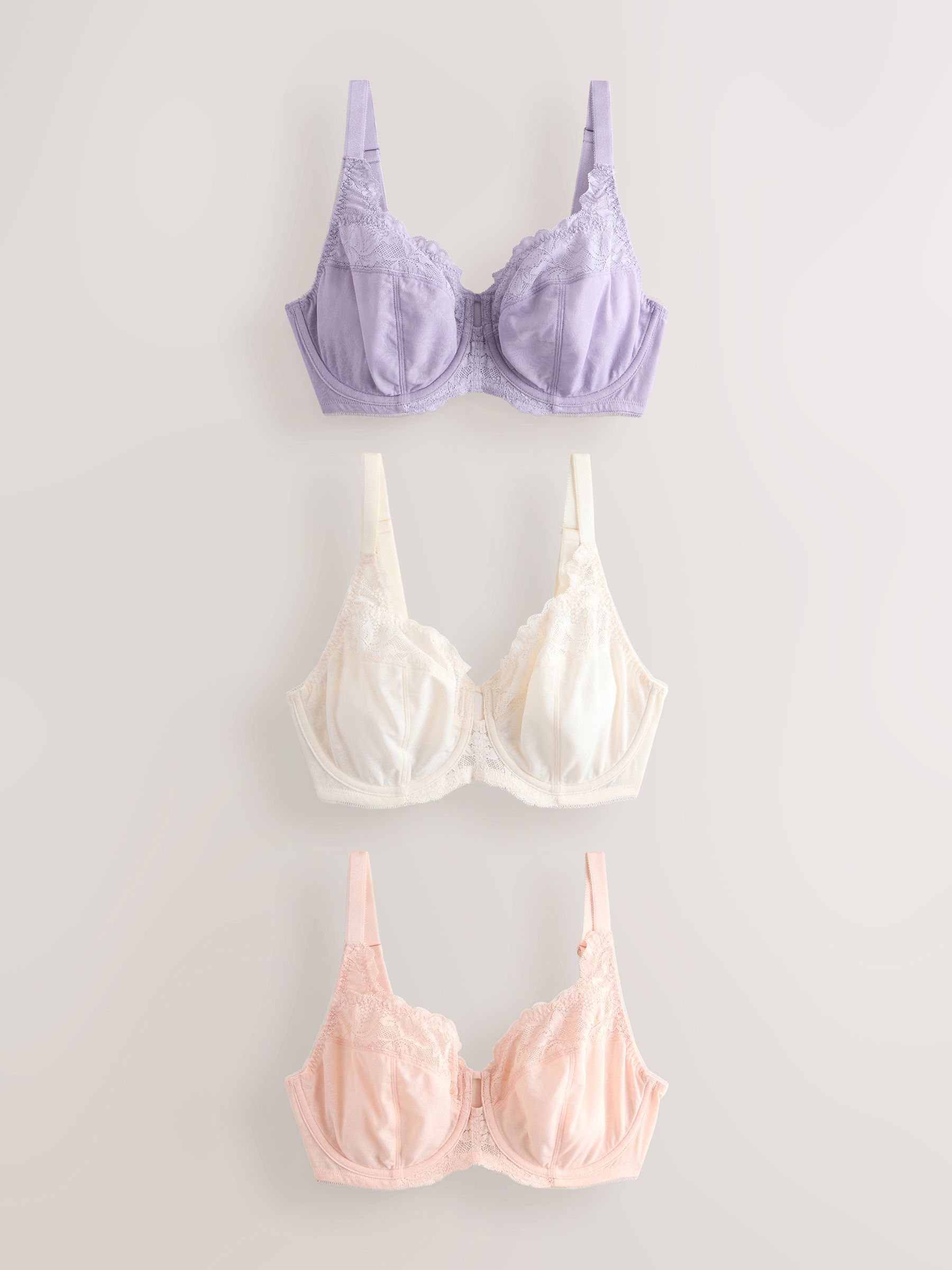 Buy Cream/Lilac/Peach DD+ Lace Trim Non Padded Full Cup Underwired Bras ...