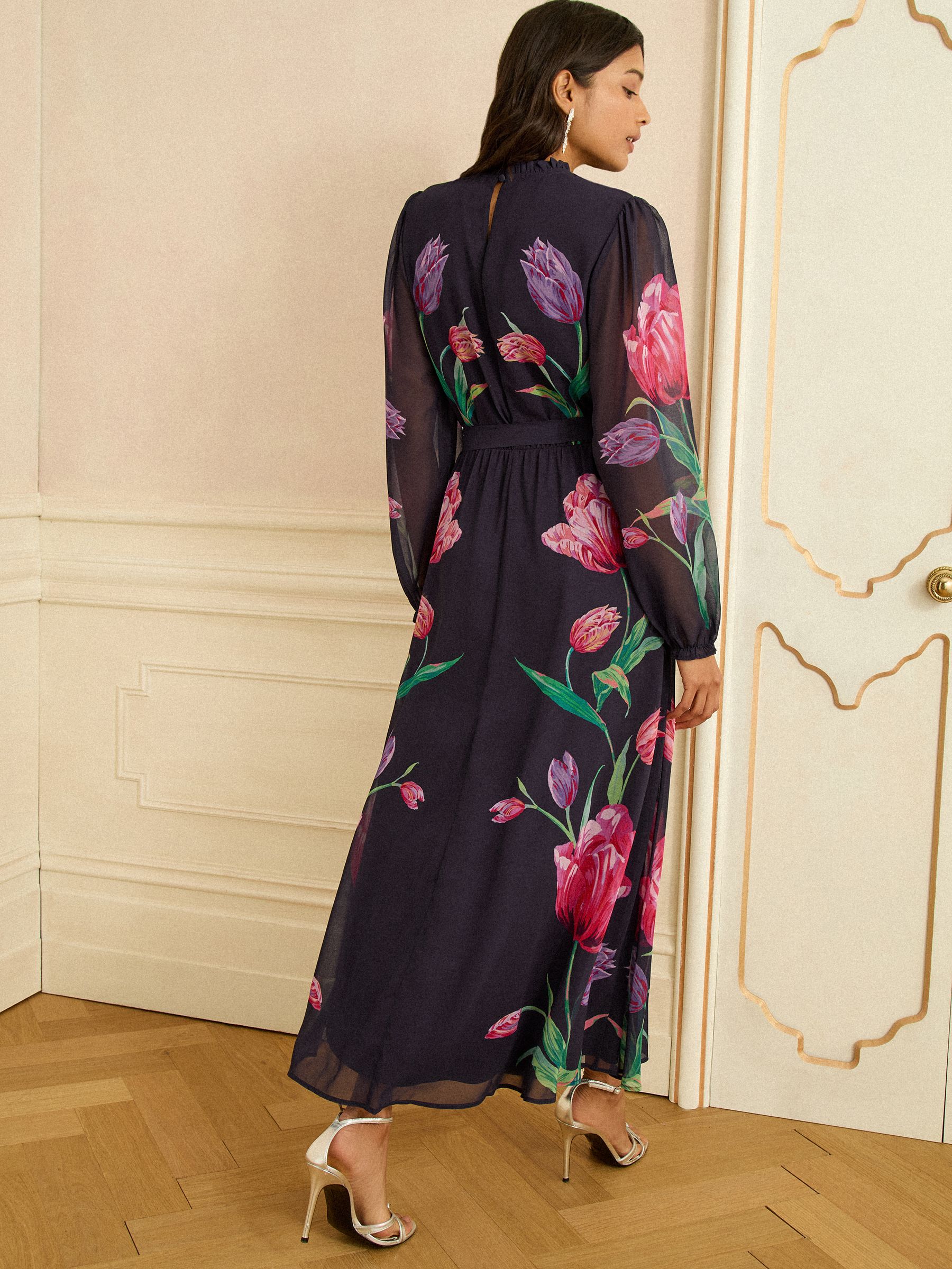 Buy Navy Tulip - Love & Roses Ruffle Neck Midi Dress from Next Netherlands