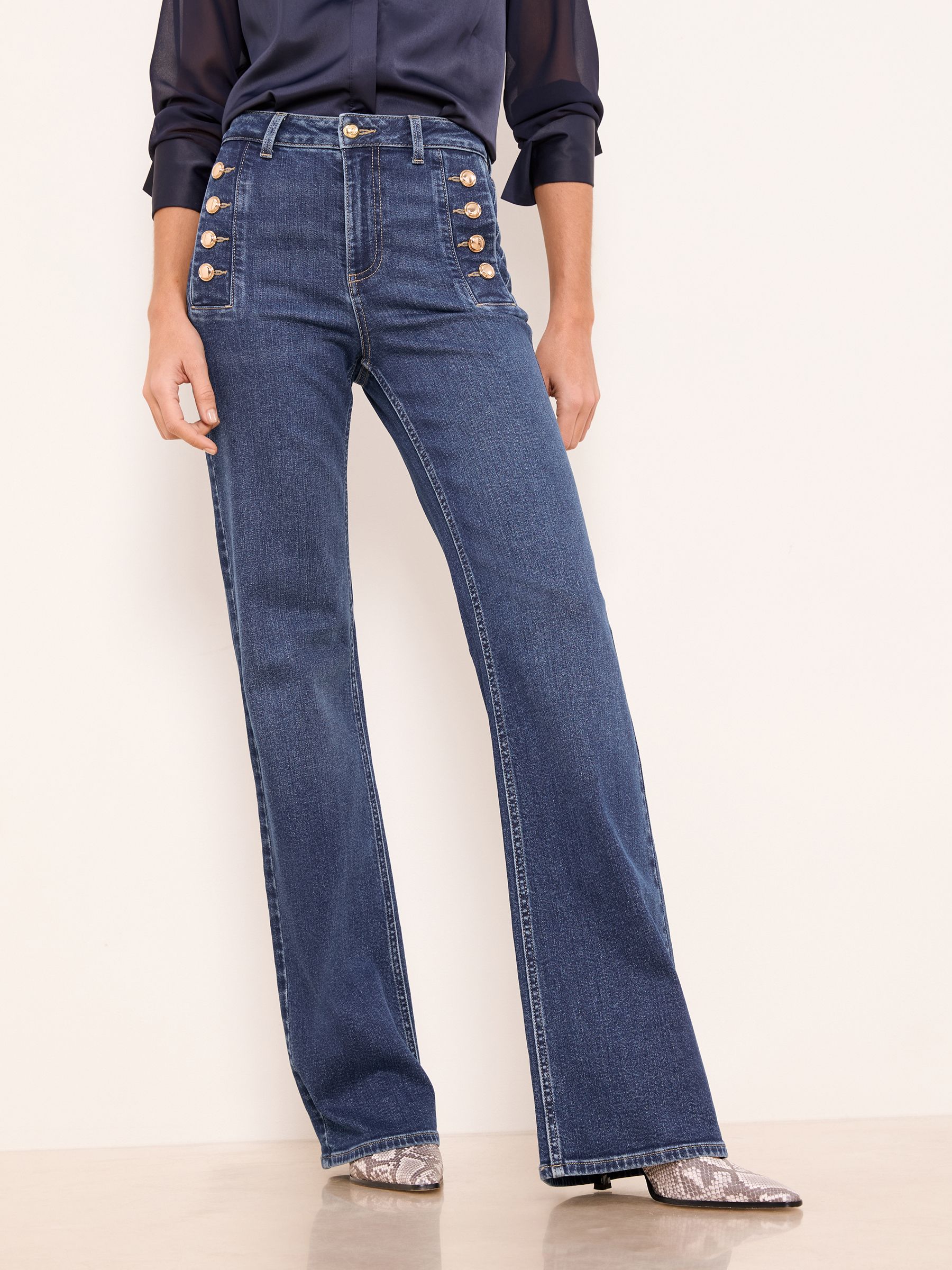 Buy Lipsy Dark Wash Blue Sailor Button Flared Leg Jeans from Next Gibraltar