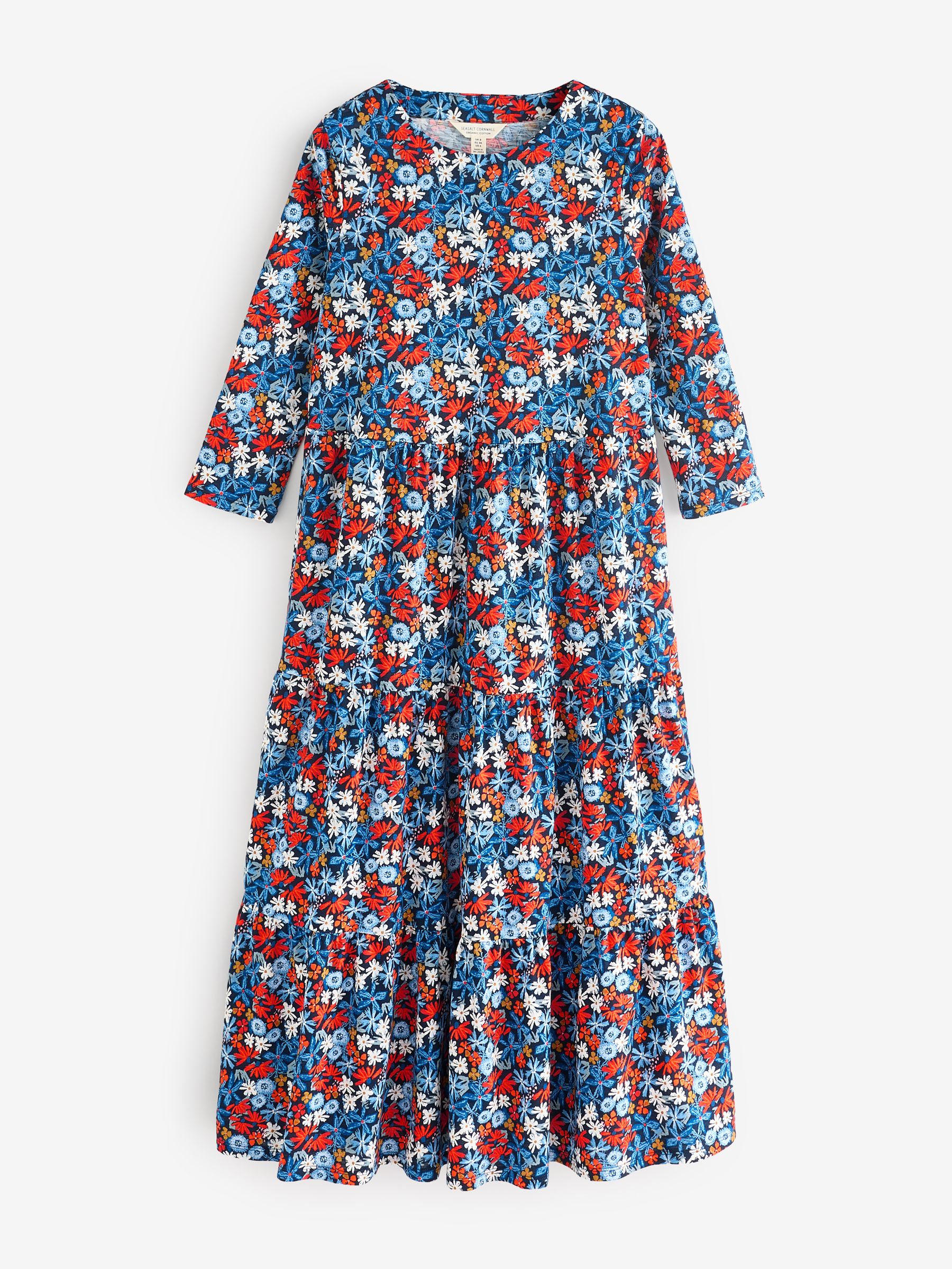 Buy Seasalt Cornwall Blue Line Strokes Tiered Dress in Cotton Jersey ...