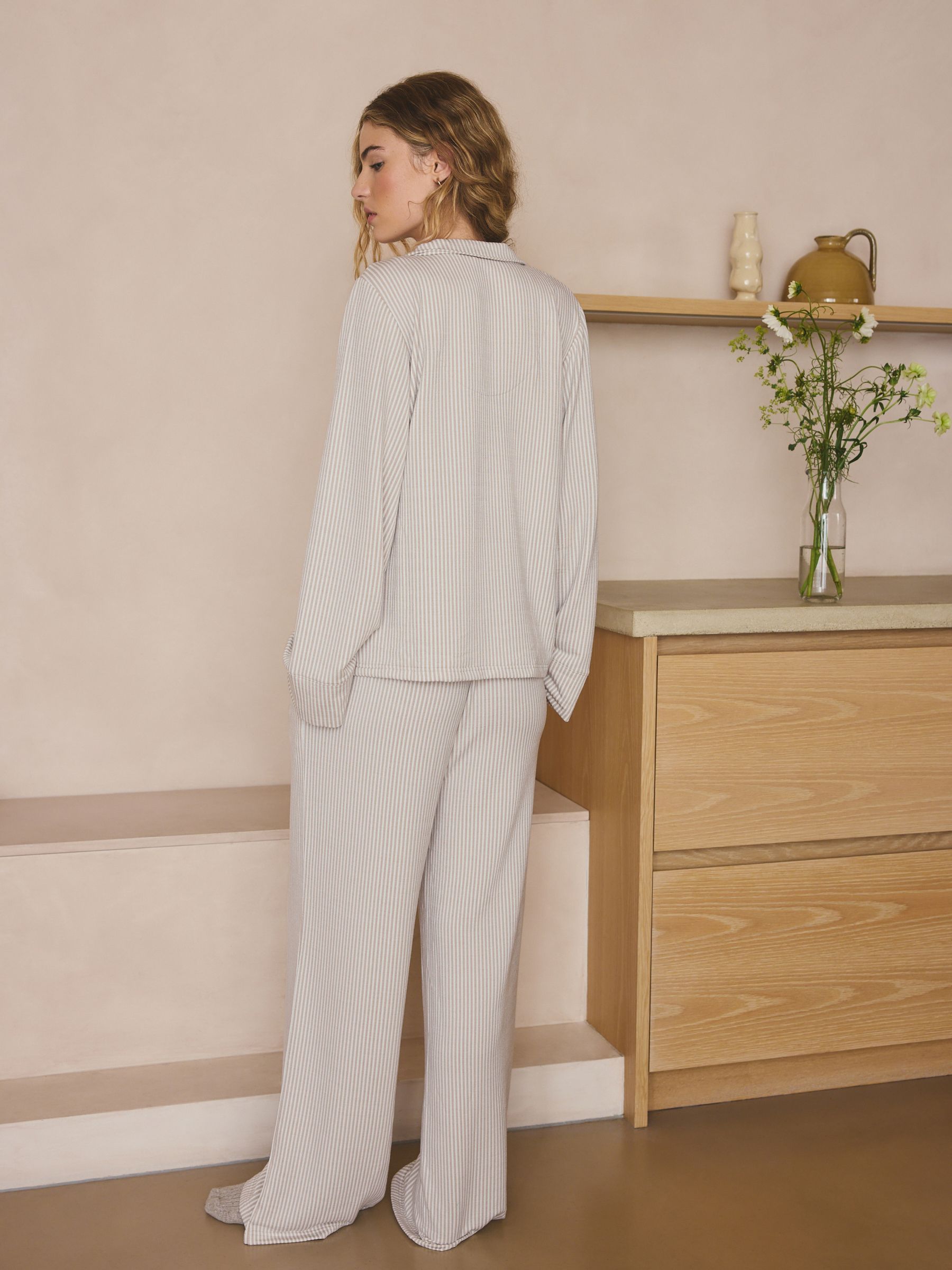 Buy Neutral Stripe Jersey Button Through Pyjamas from Next Kuwait