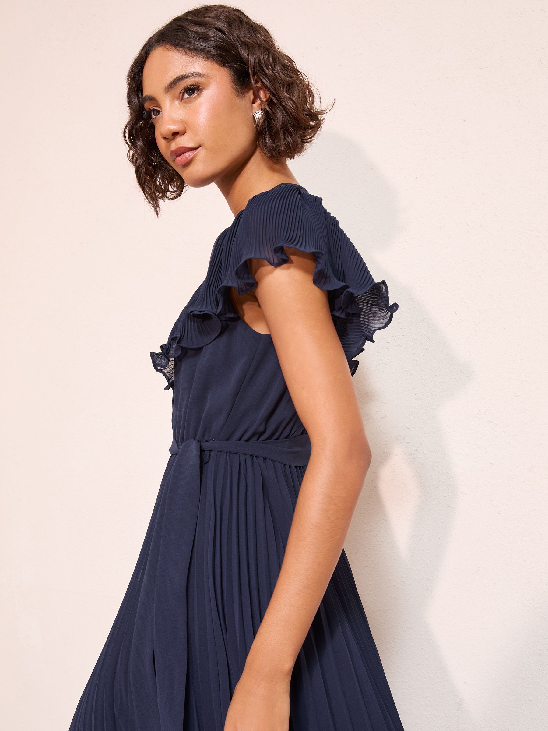 Buy Friends Like These Navy Chiffon Pleated Lace Insert Midi Dress from ...
