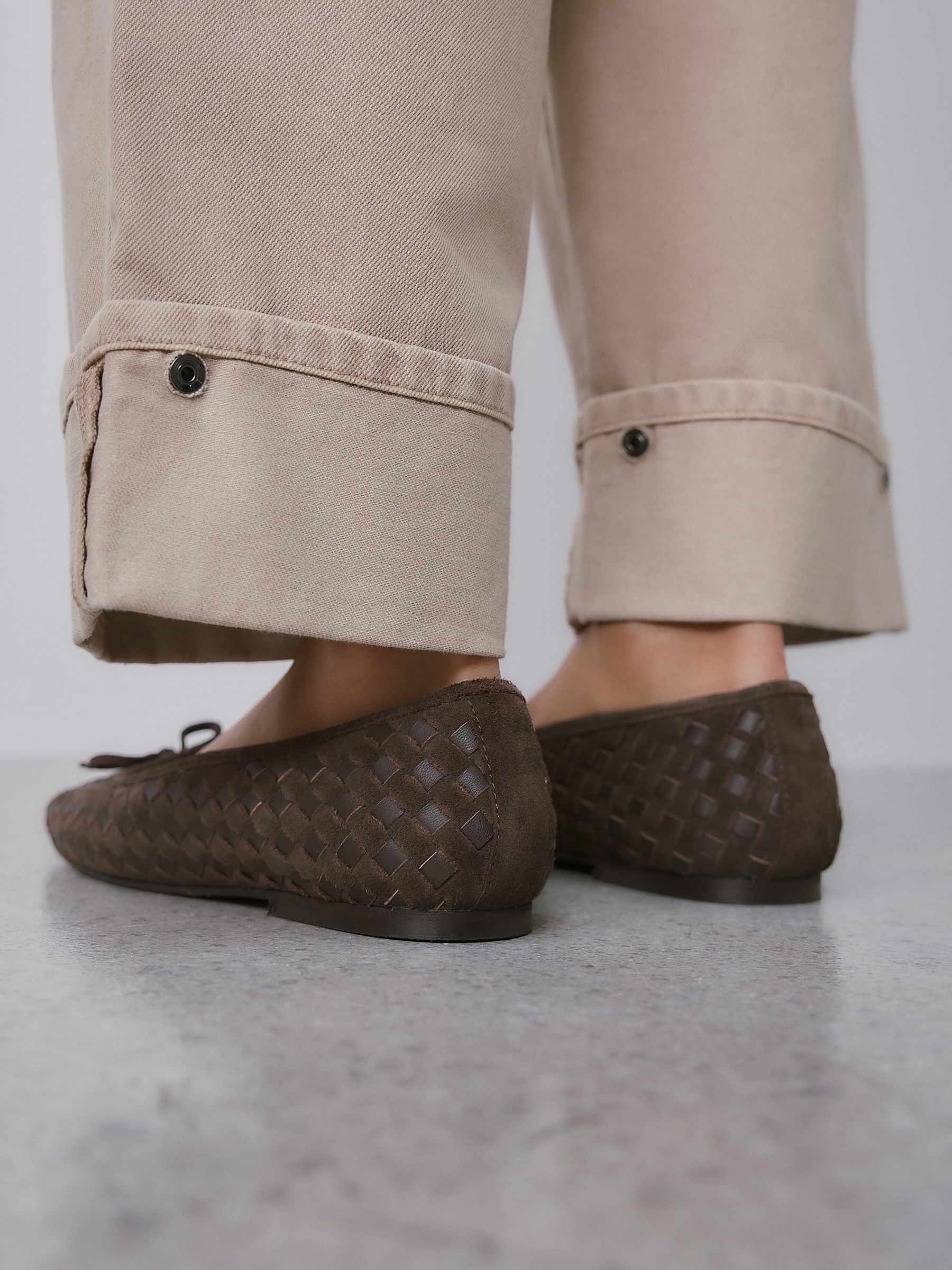 Buy Chocolate Brown Forever Comfort® Leather Weave Ballet Flats from ...