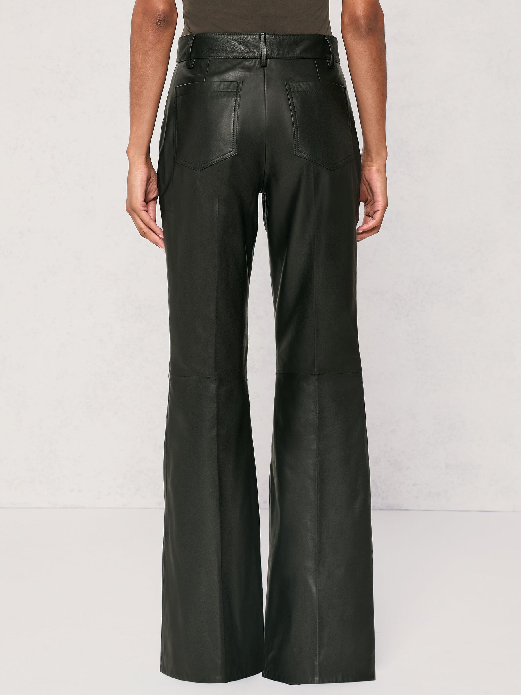 Buy Reiss Black Priya Petite Leather Patch-Pocket Flared Trousers from ...