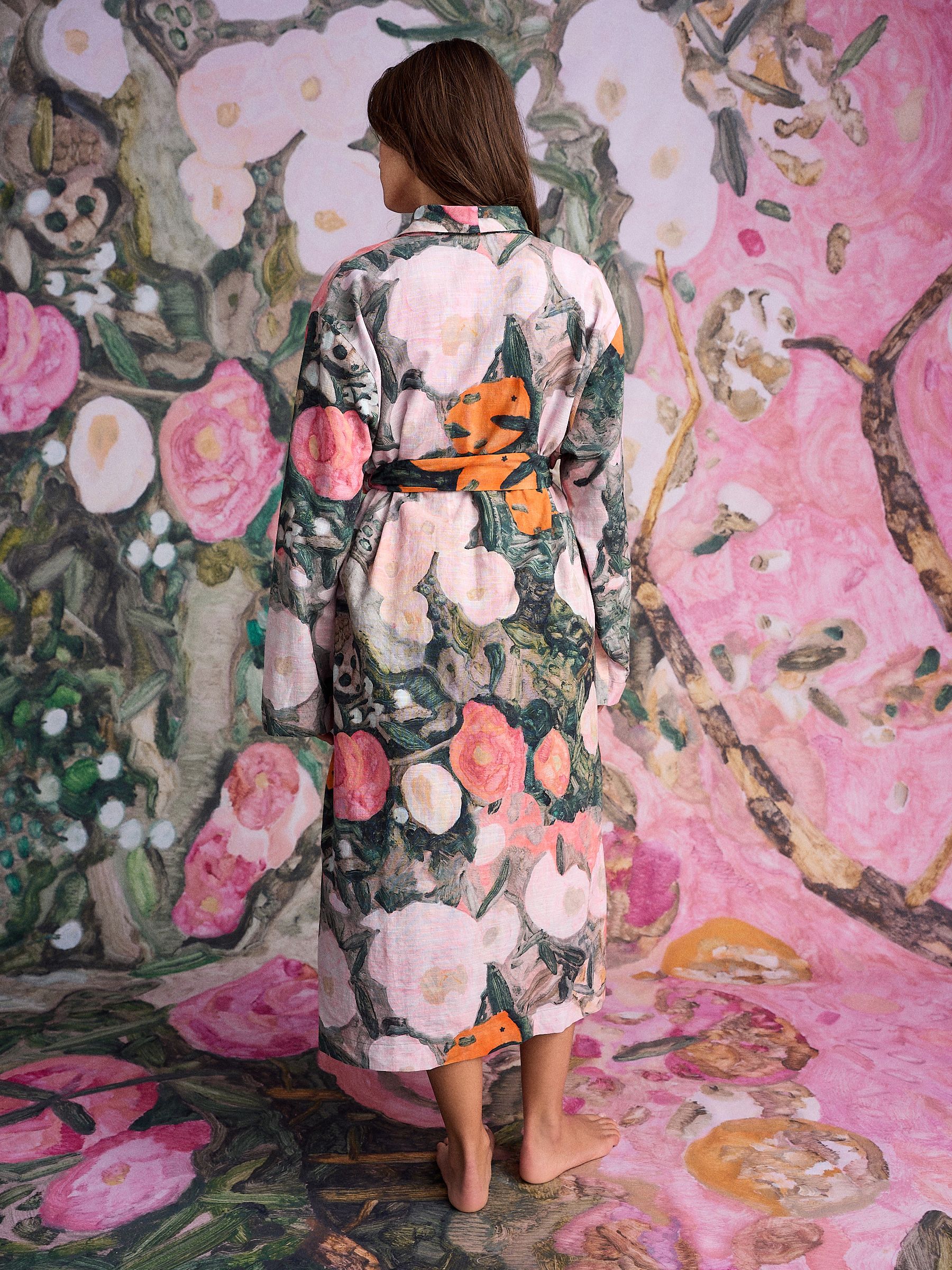 Buy Pink Benjamin Macgregor Scene Print Satin Dressing Gown from Next ...