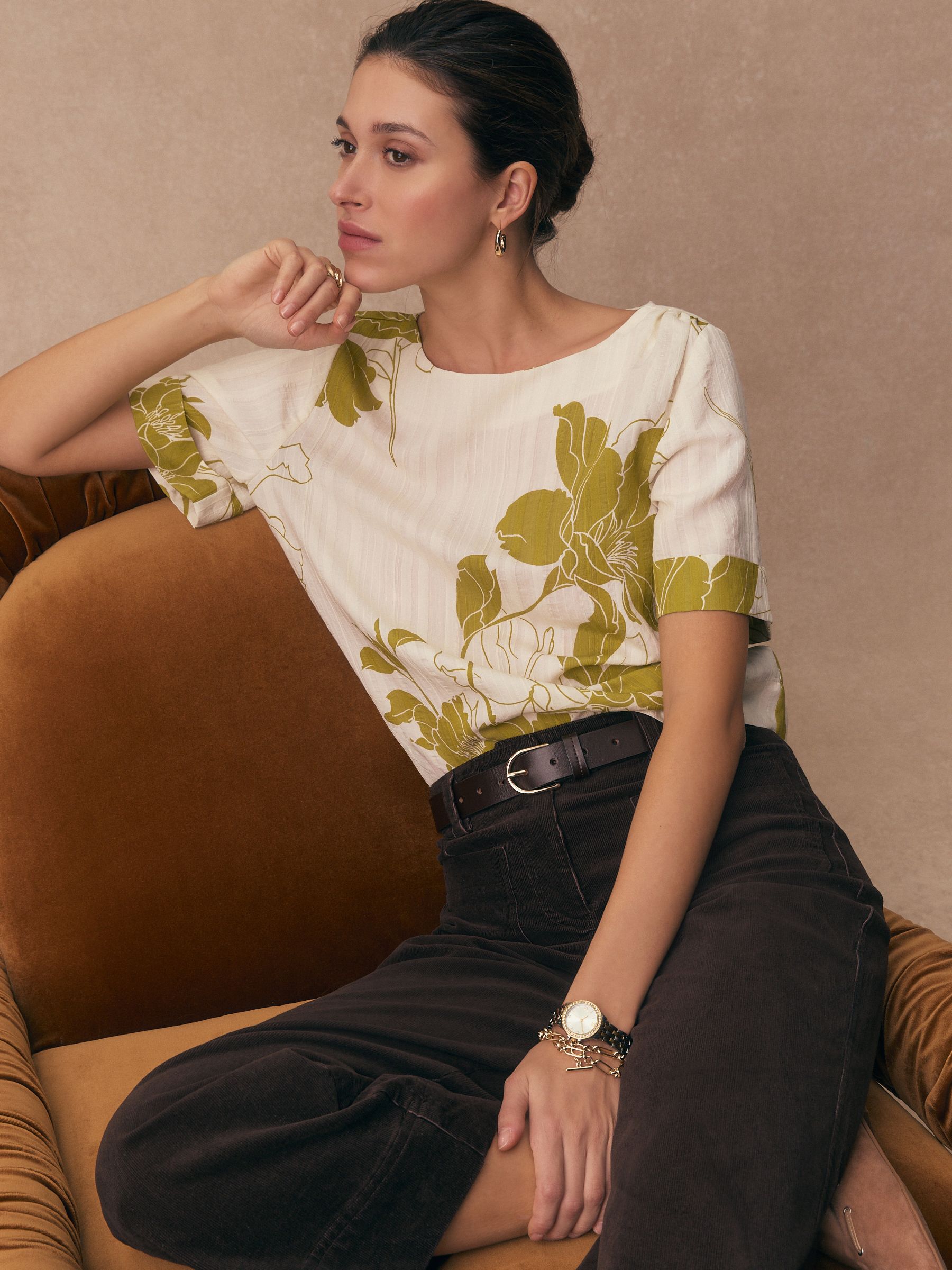 Buy Ecru/Yellow Floral Print Short Sleeve Boxy Top from Next New Zealand