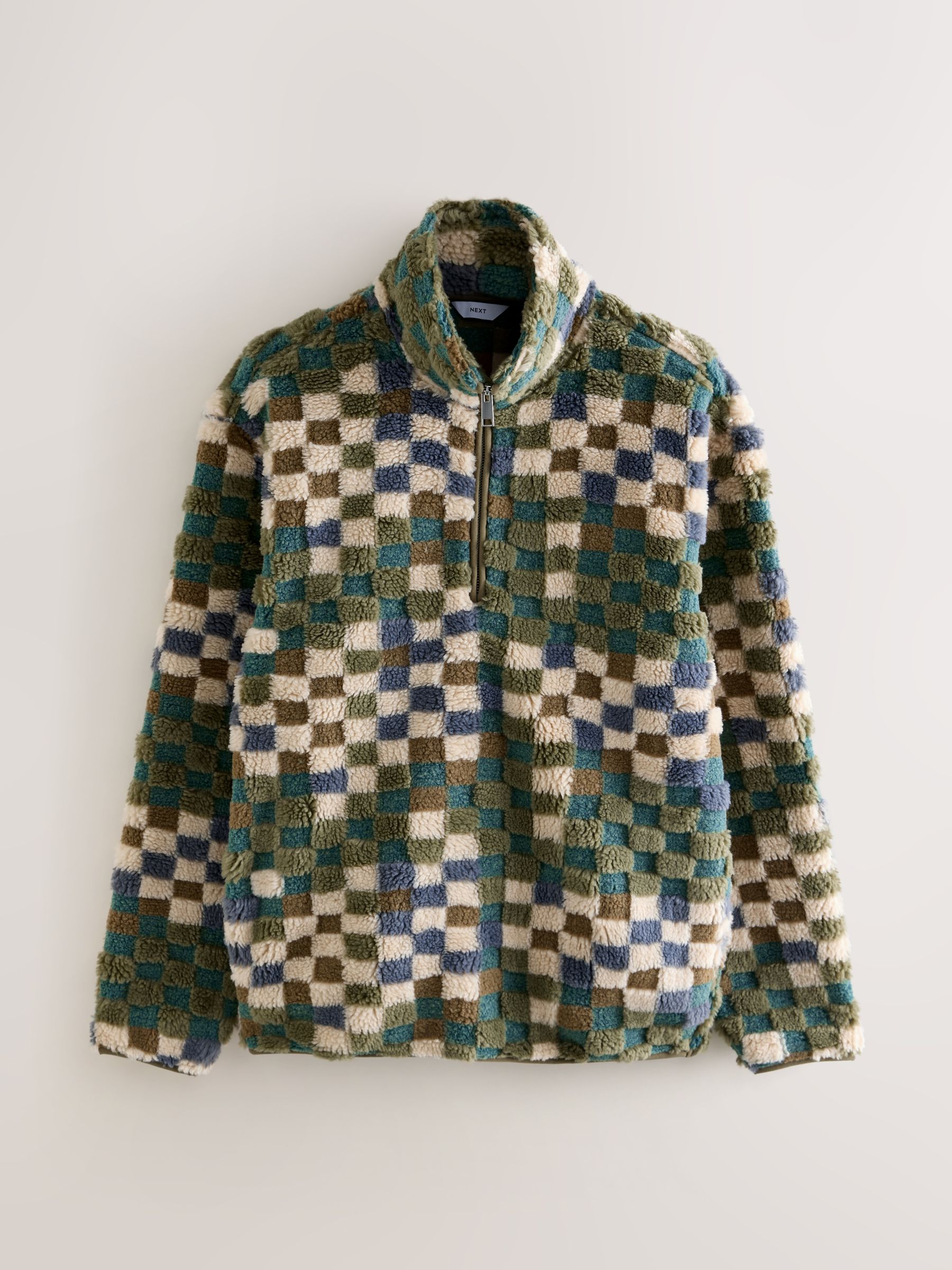 Buy Blue/Tan Checkerboard Zip Neck Zip Neck Printed Fleece from the ...
