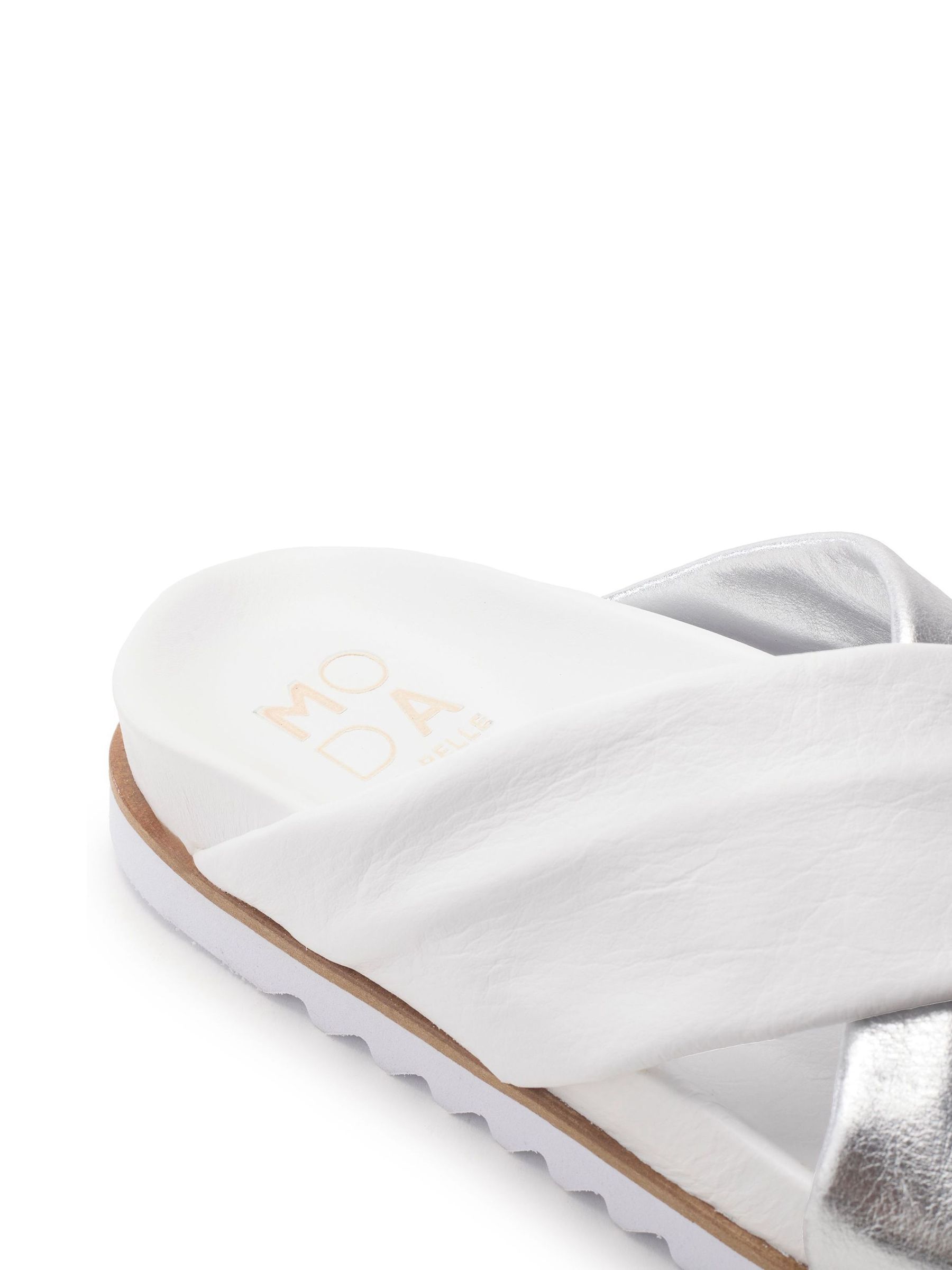 Buy Moda in Pelle White Jessa Tubular Crossover Comfort Footbed Sandals ...