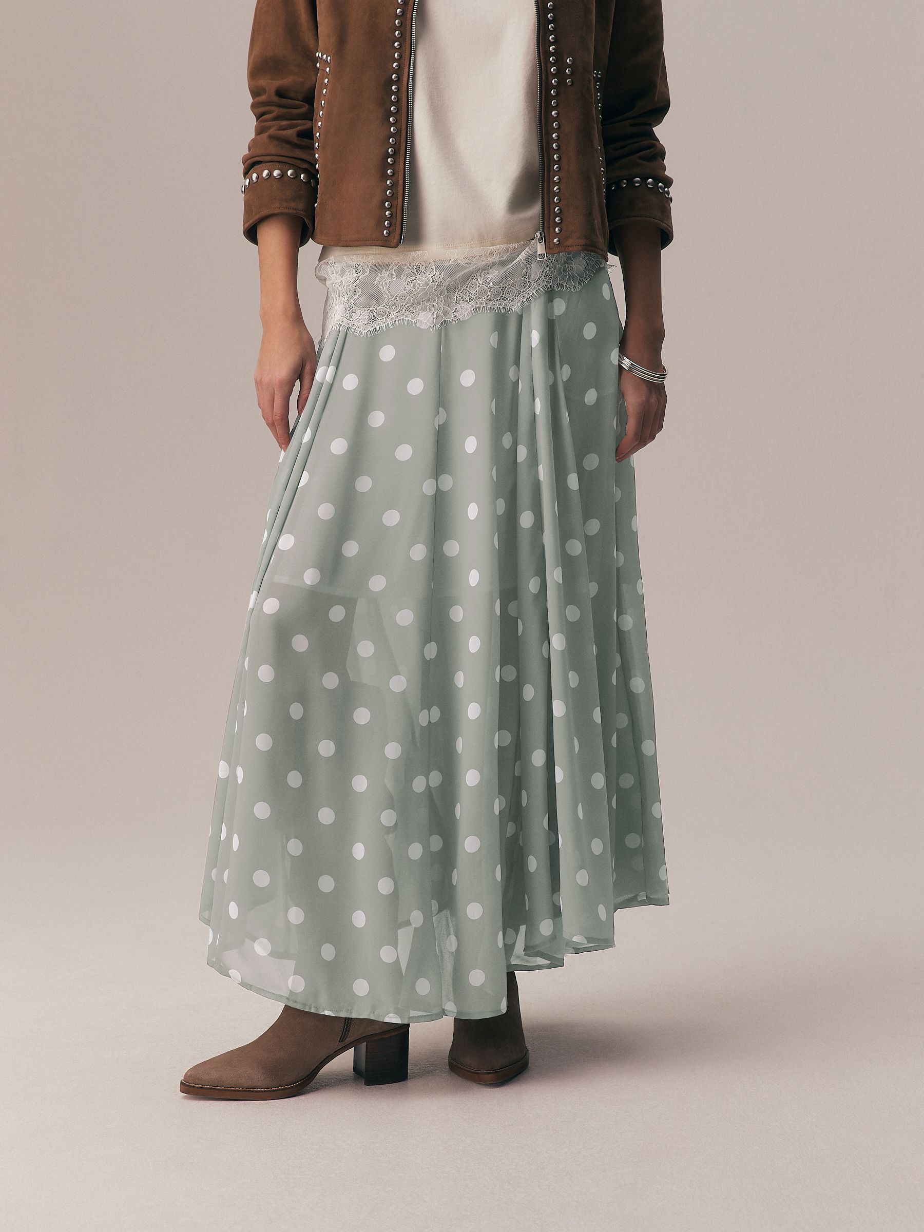 Buy Sage Green Spot Godet Midi Skirt from the Next UK online shop