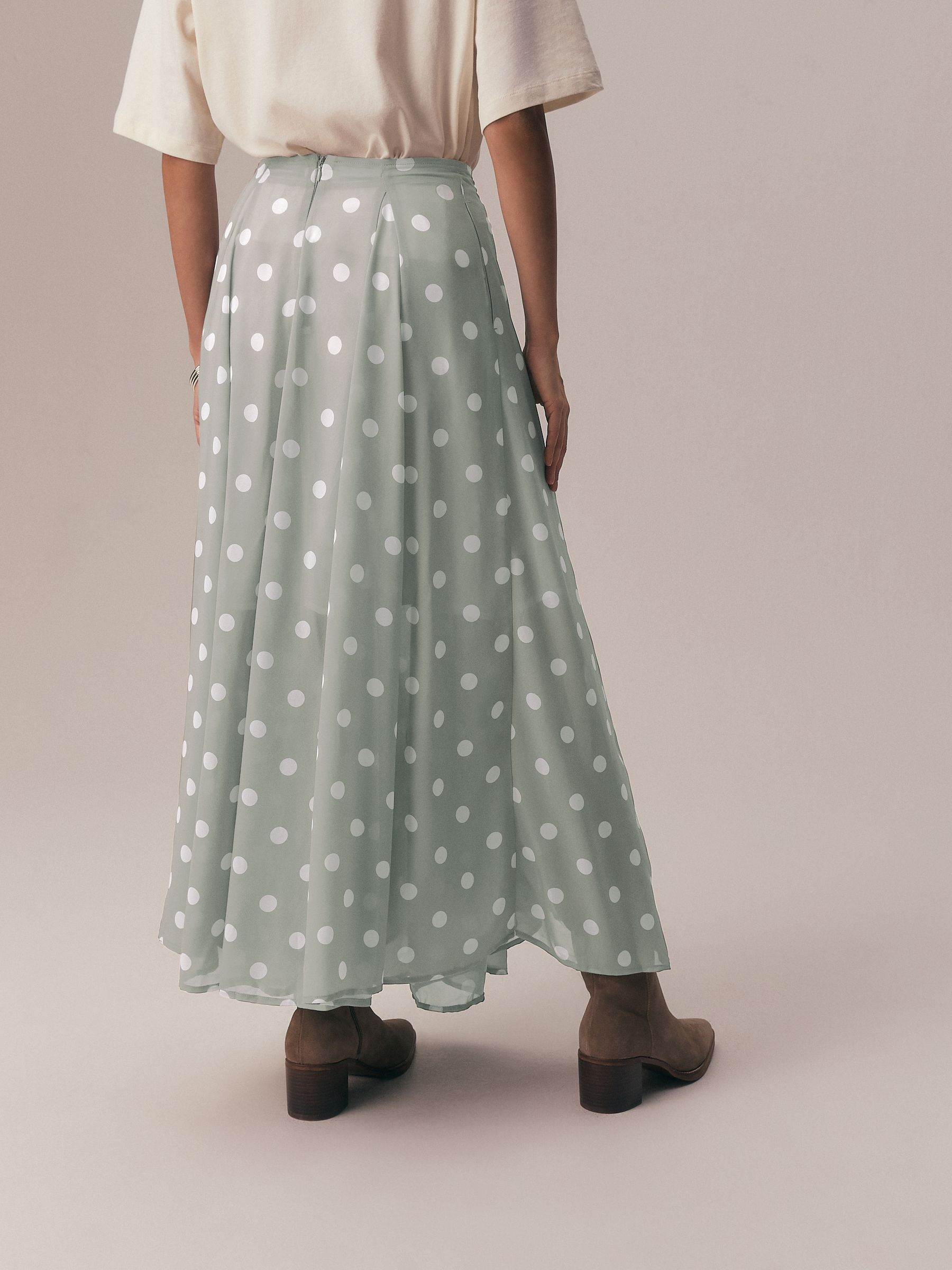 Buy Sage Green Spot Godet Midi Skirt from the Next UK online shop