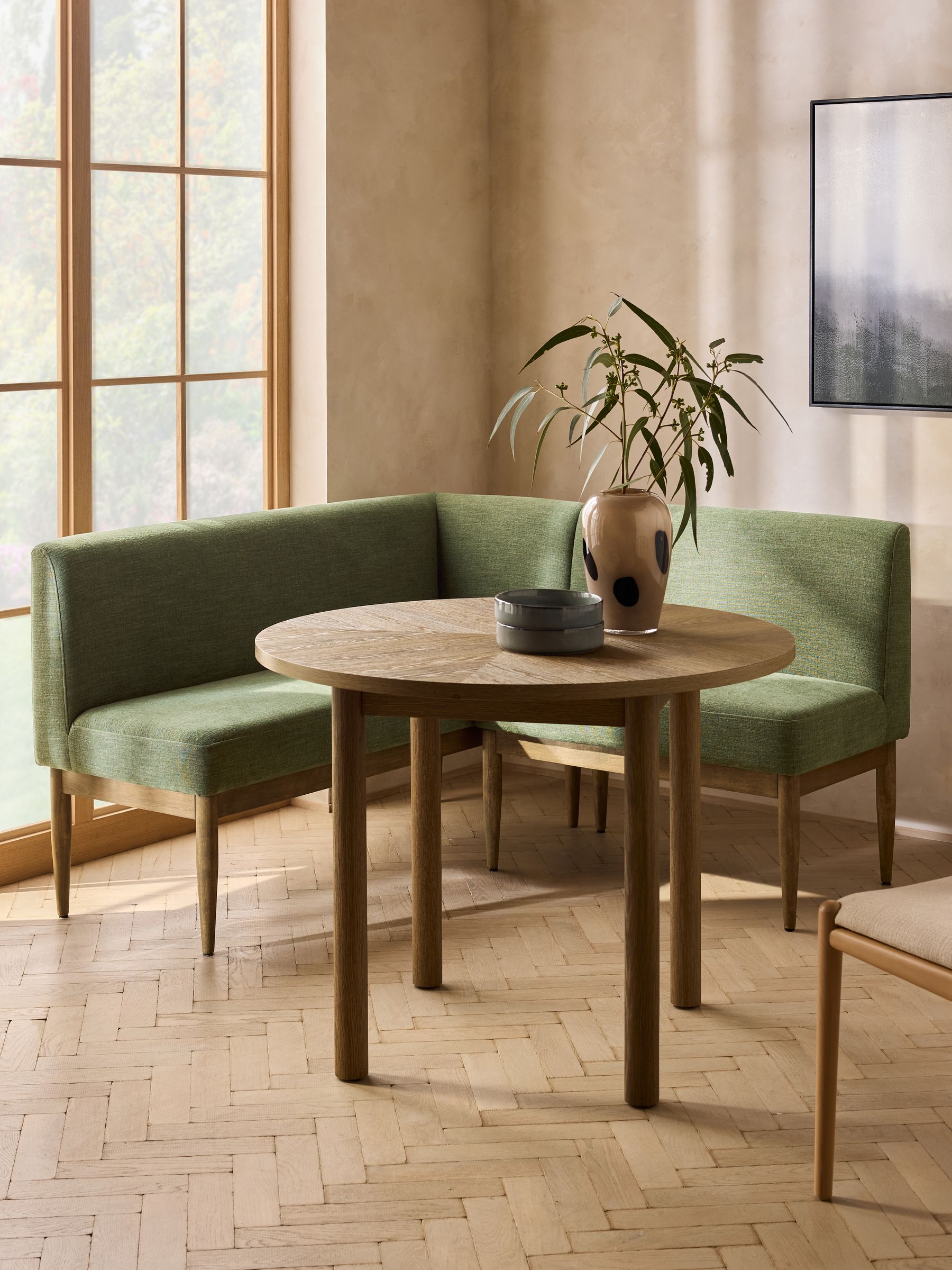 Buy Relaxed Linen Look Green Aire Corner Bench and Table Set from the ...