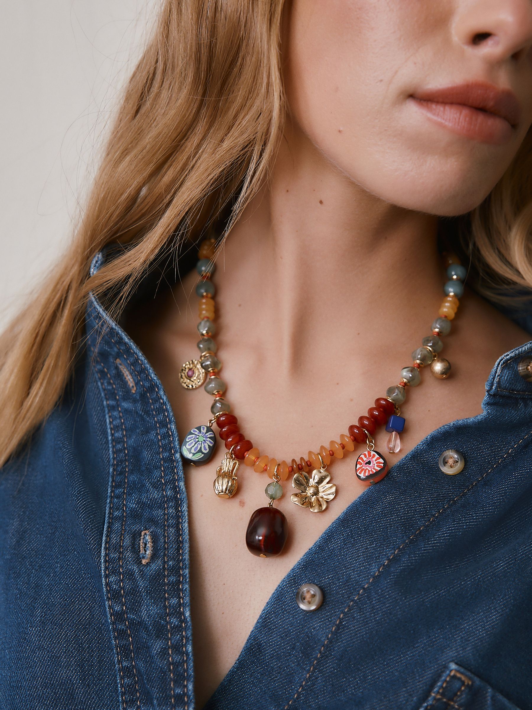 Buy Multi Beaded Charm Necklace from the Next UK online shop