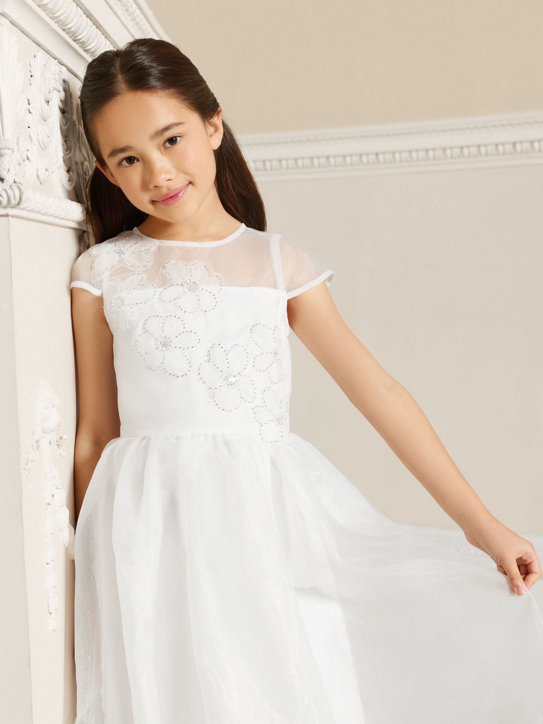 Buy Lipsy Ivory Flower Embellished Flower Occasion Dress (5-16yrs) from ...