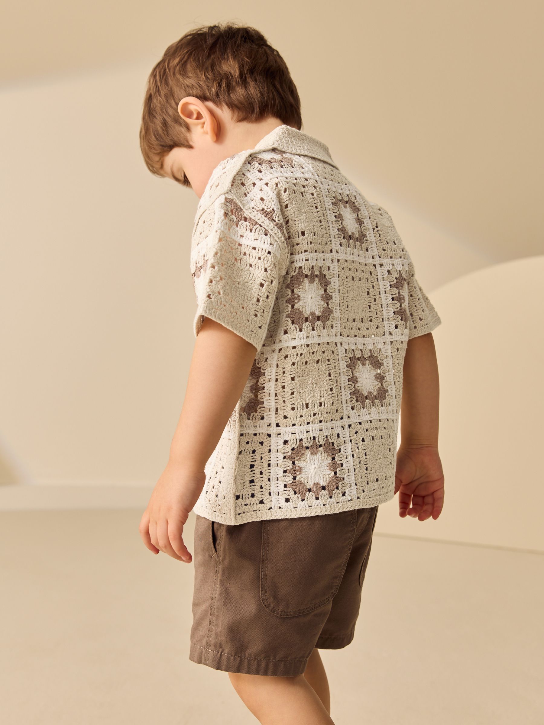 Buy Neutral Bear Crochet Knitted Short Sleeve Shirt (12mths-10yrs) from ...