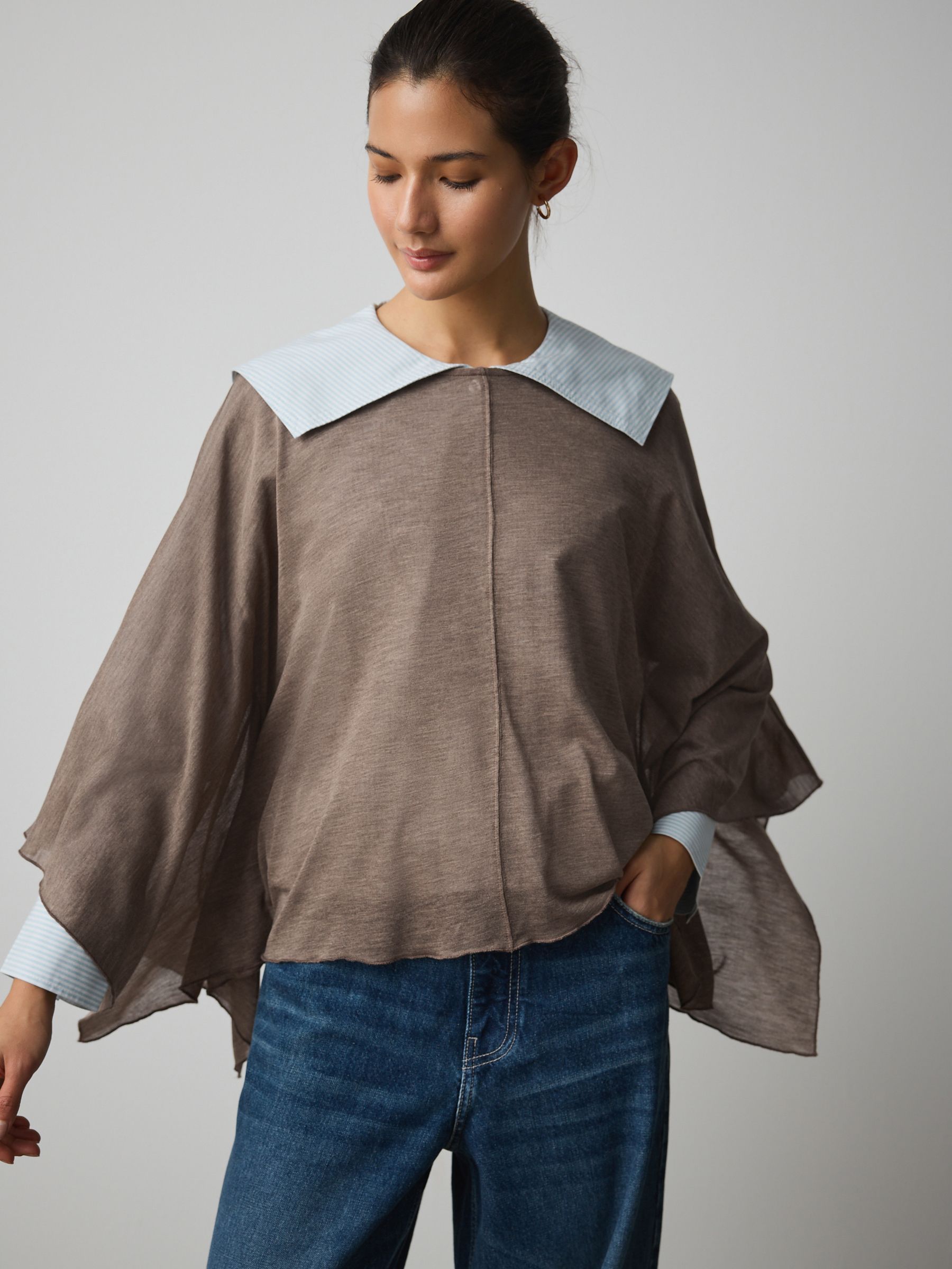 Buy Camel Brown Cape Long Sleeve Top from Next Israel