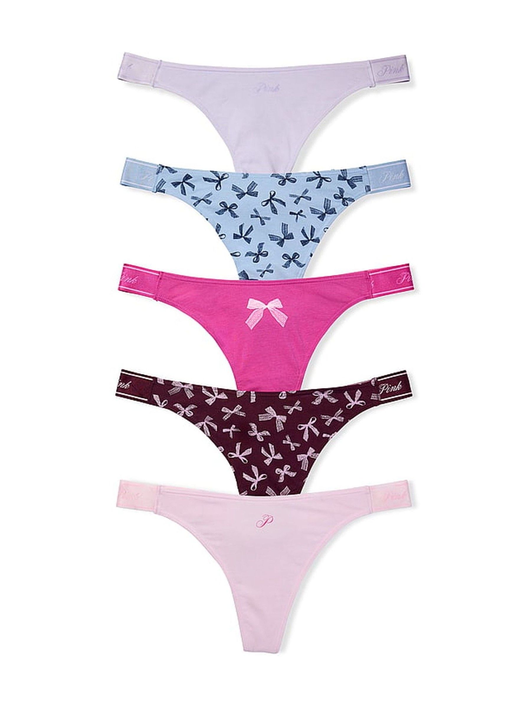 Buy Victoria's Secret Pink Pink/Blue/Purple Thong 5 Pack Logo Knickers ...