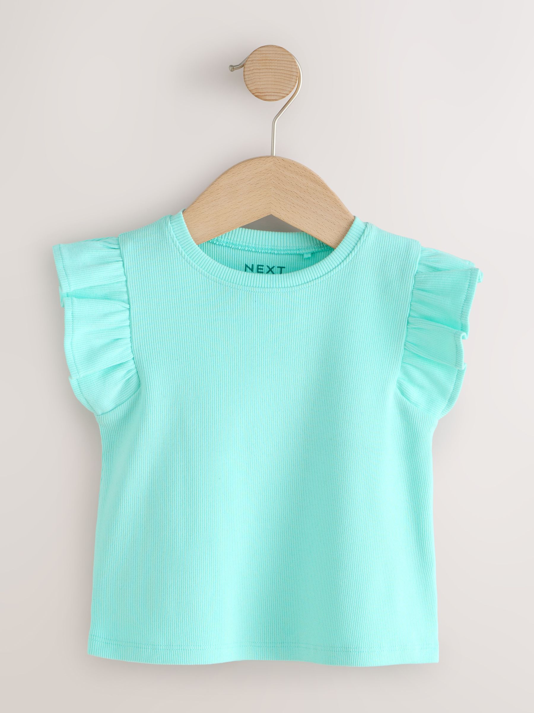 Buy Turquoise Blue Frill Shoulder Ribbed Vest (3mths-7yrs) from the ...
