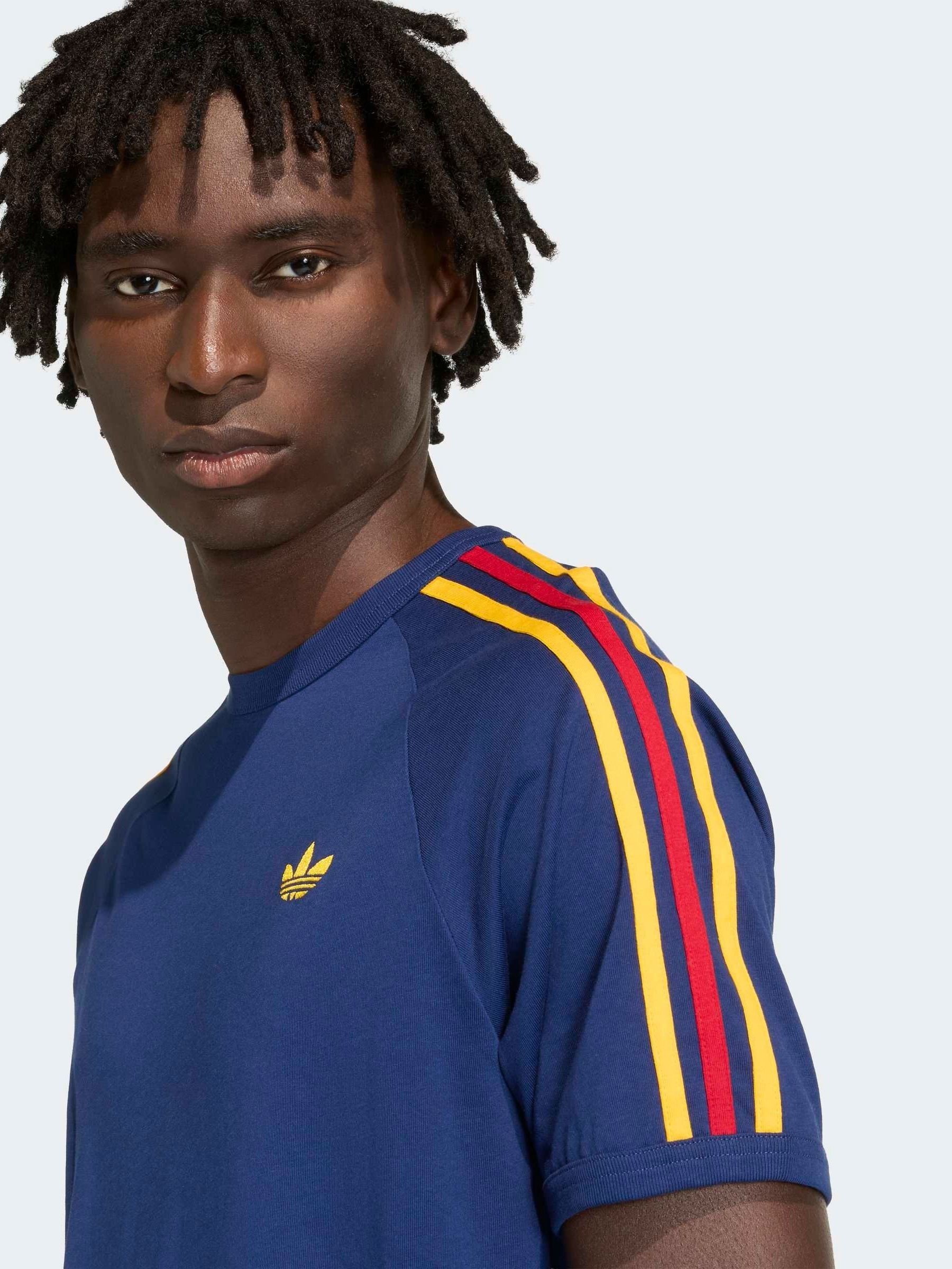 Buy adidas Originals Blue/Yellow 3-Stripes T-Shirt from the Next UK ...