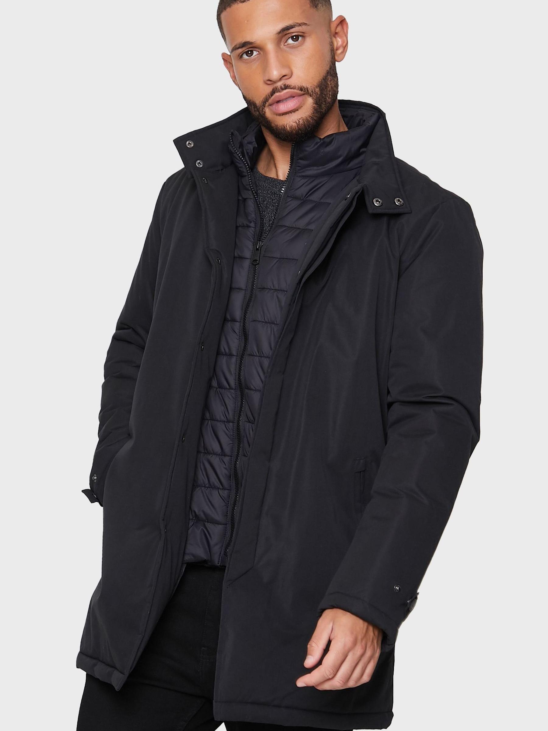 Buy Threadbare Black Mac With Mock Padded Inner Layer from the Next UK ...