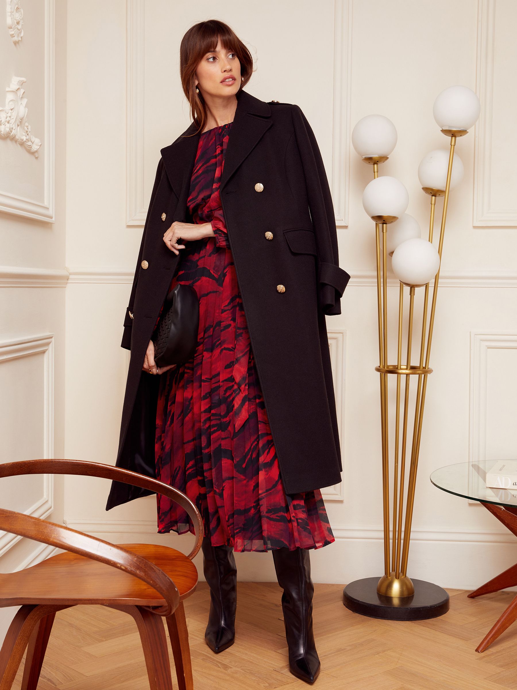 Buy Love & Roses Red/Black Animal Printed Belted Pleated Long Sleeve ...