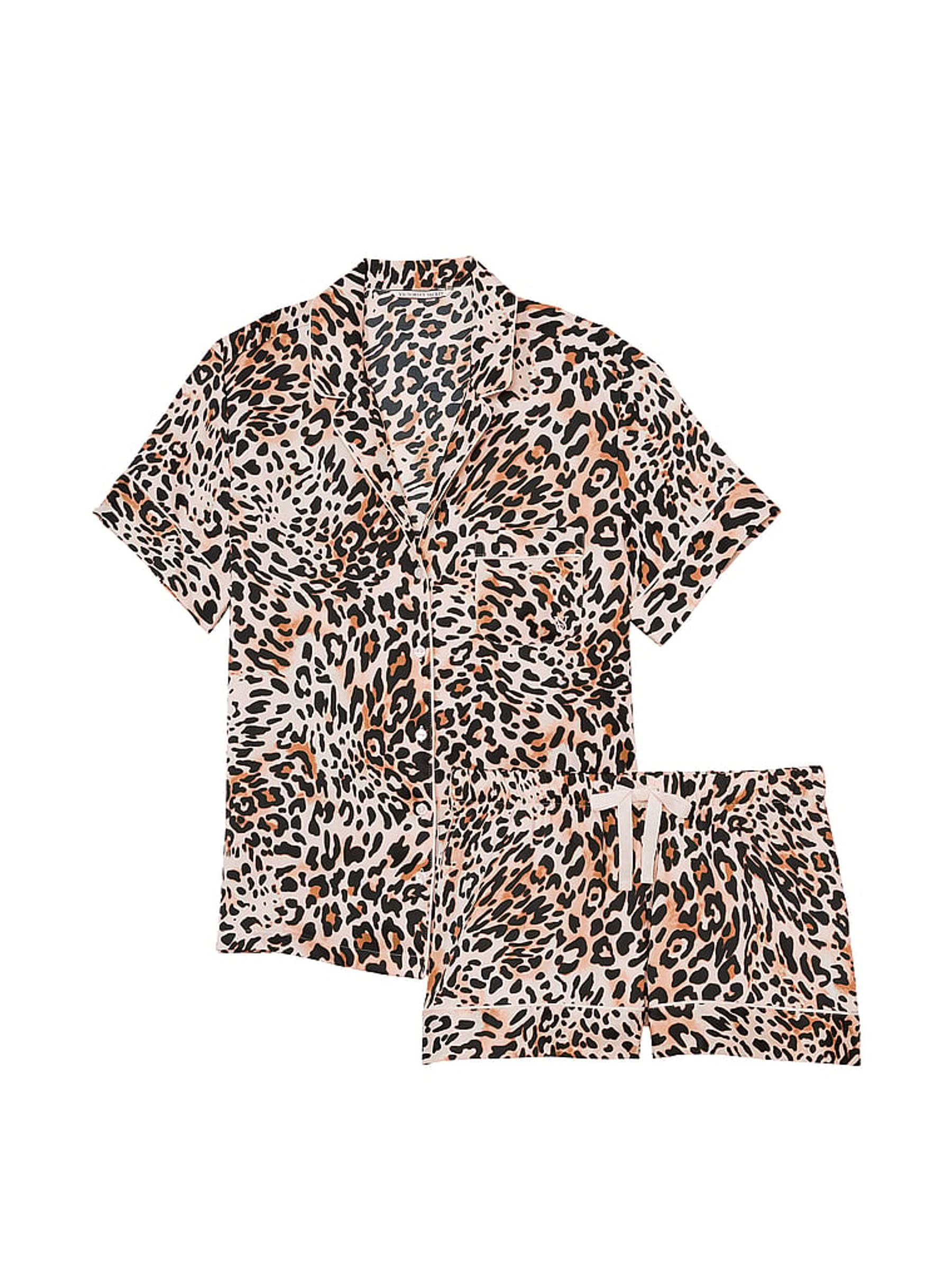 Buy Victoria's Secret Wavy Leopard Brown Satin Short Pyjama Set from ...