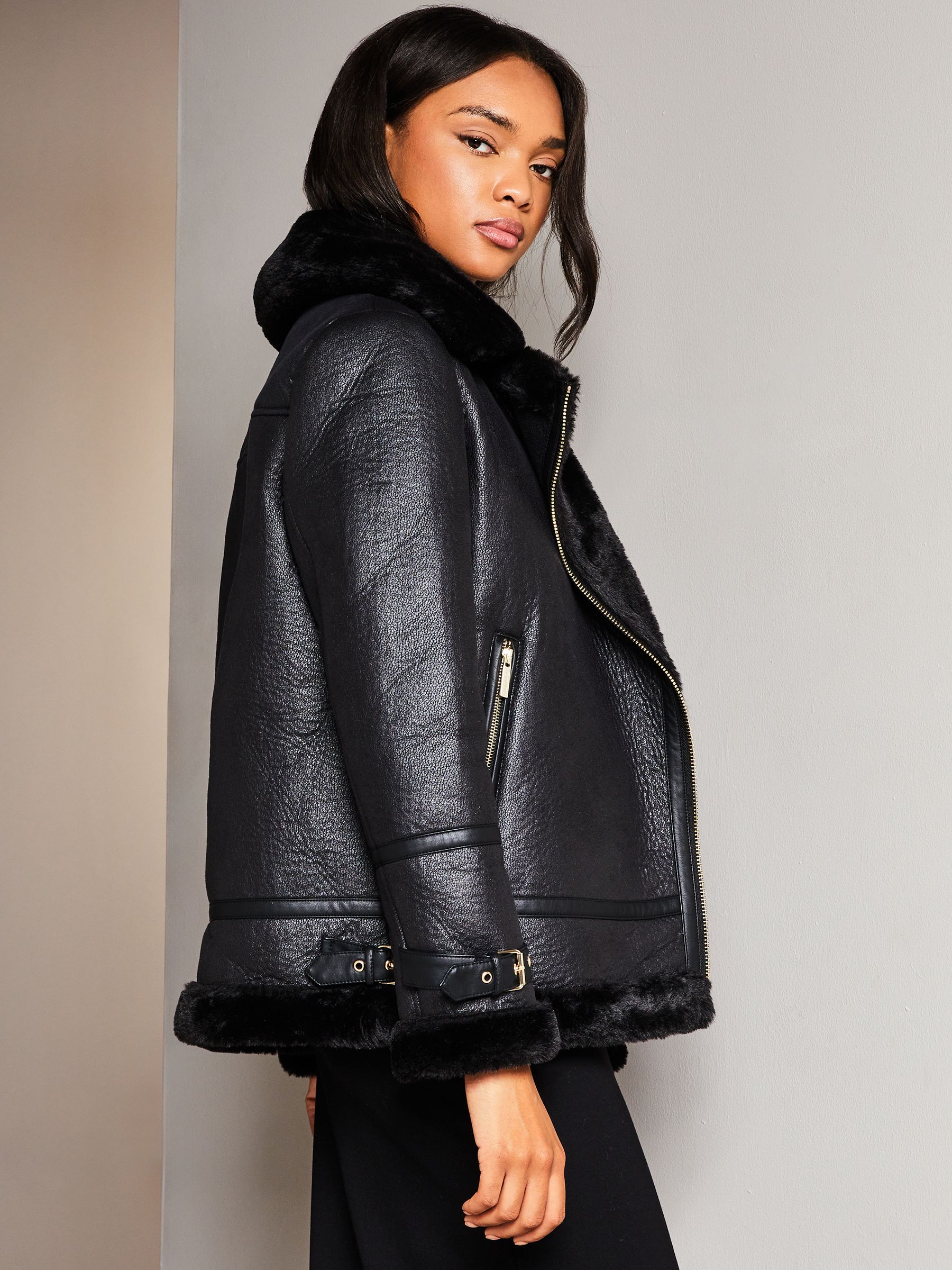 Buy Lipsy Black Faux Fur Lined Aviator Jacket from the Next UK online shop