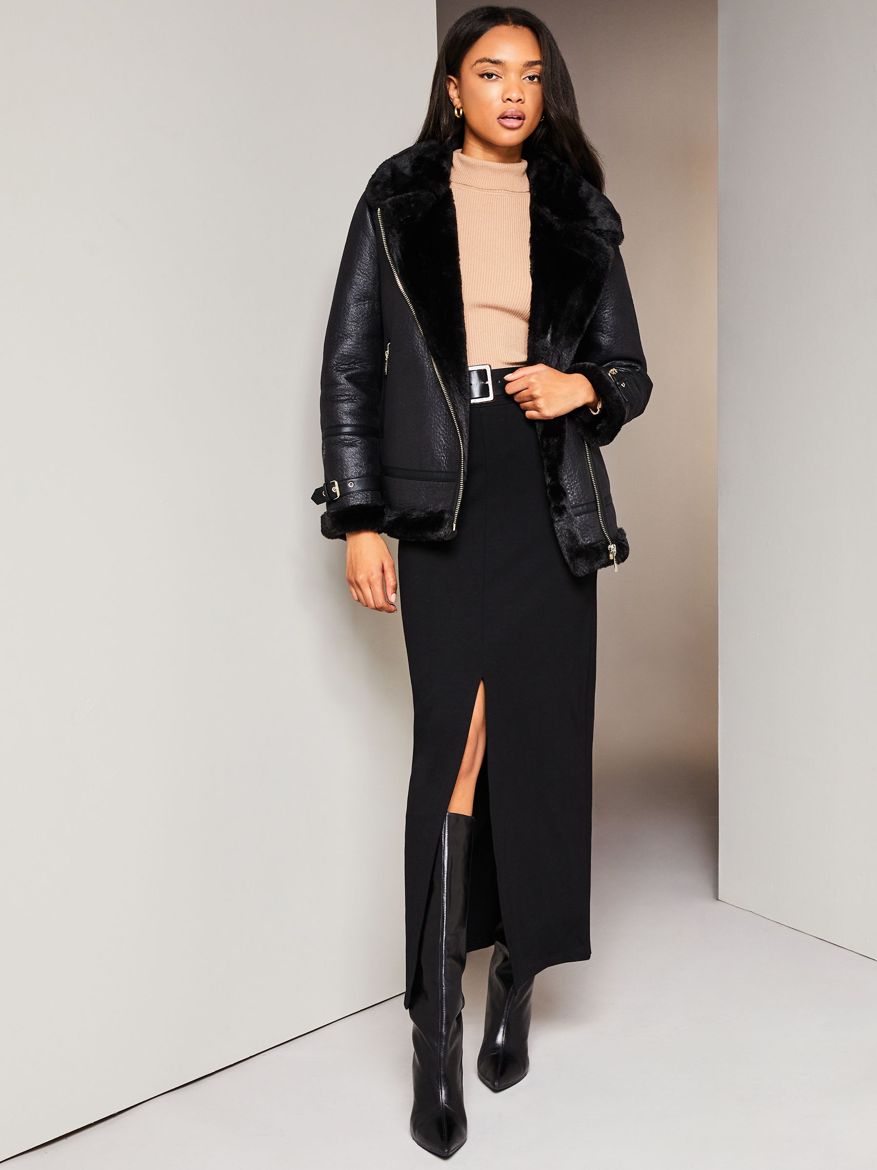 Buy Lipsy Black Faux Fur Lined Aviator Jacket from the Next UK online shop