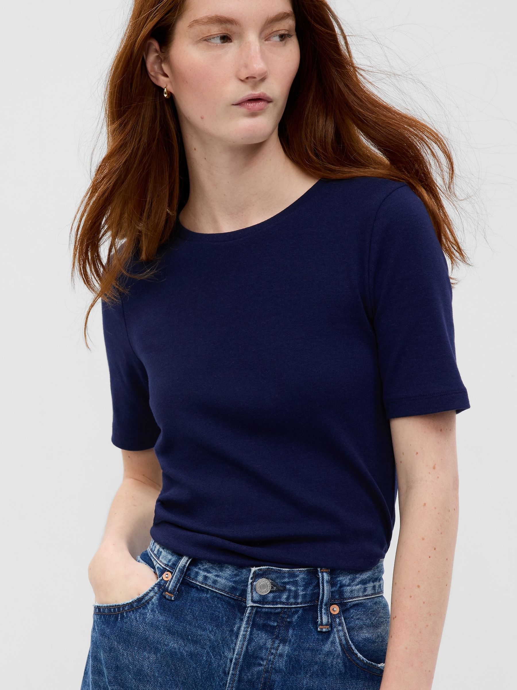 Buy Gap Blue Short Sleeve Modern Cotton-Modal Crew Neck T-Shirt from ...