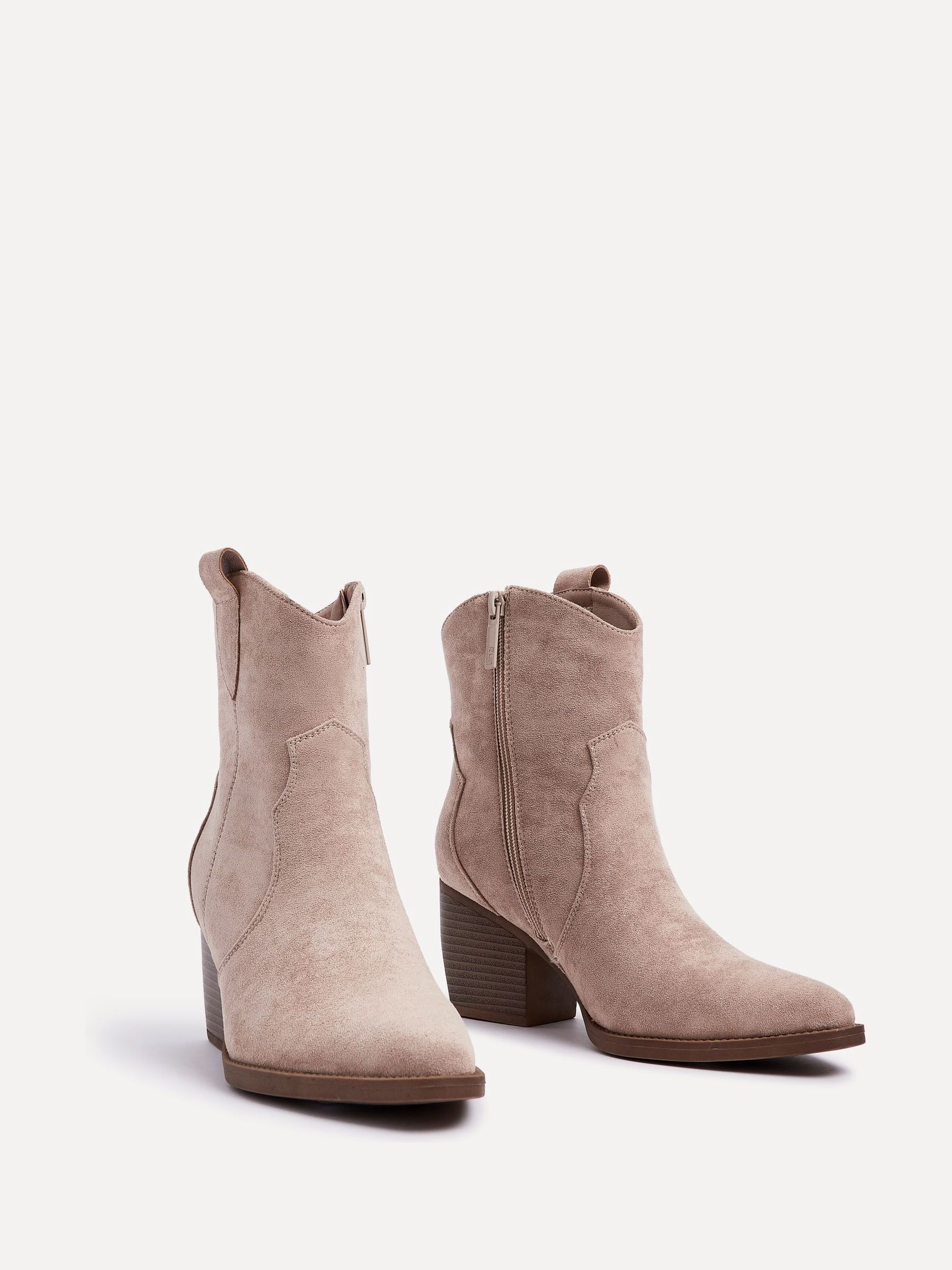 Buy Linzi Natural Suede Jessie Faux Suede Western Ankle Boots from the ...