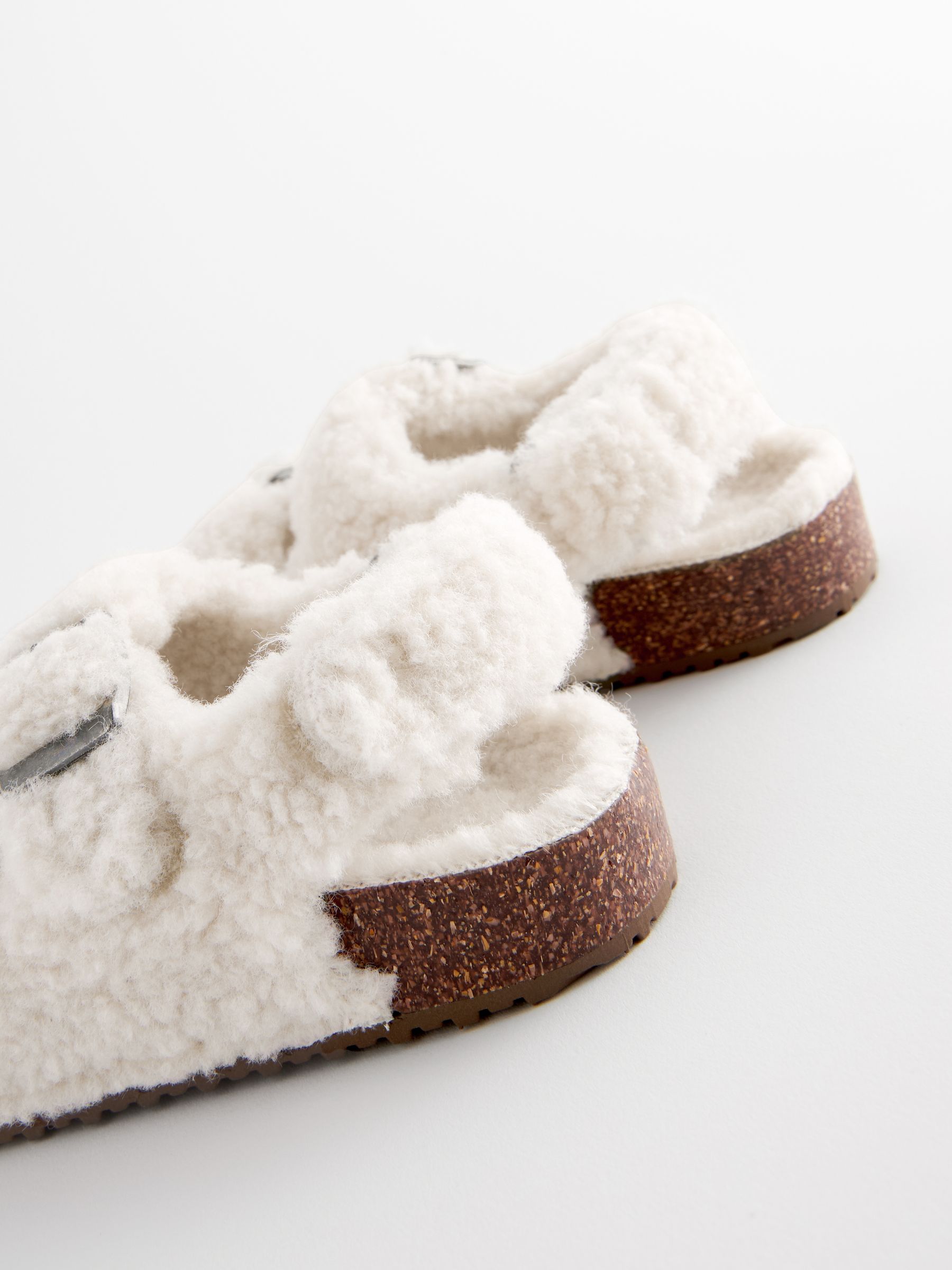 Buy Neutral Borg Corkbed Two Strap Slippers from the Next UK online shop