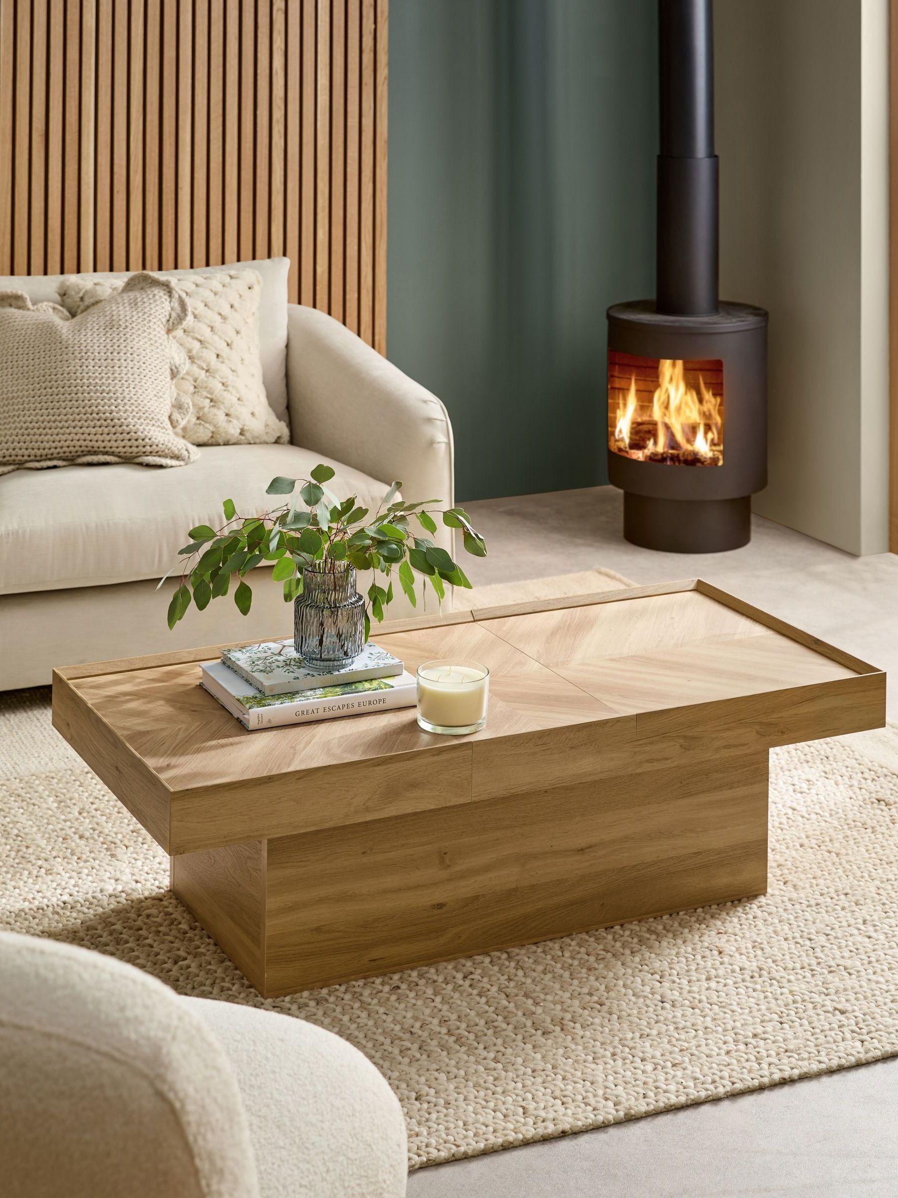 Light oak coffee table with storage store