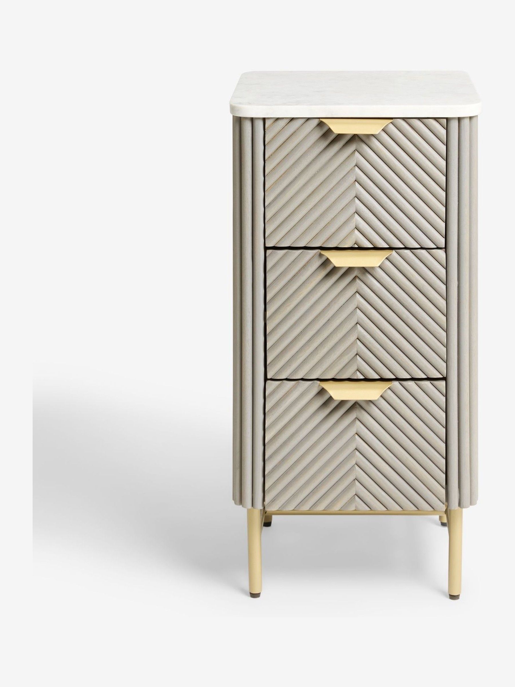 Buy Light Grey Valencia Marble and Mango Wood 3 Drawer Slim Bedside ...