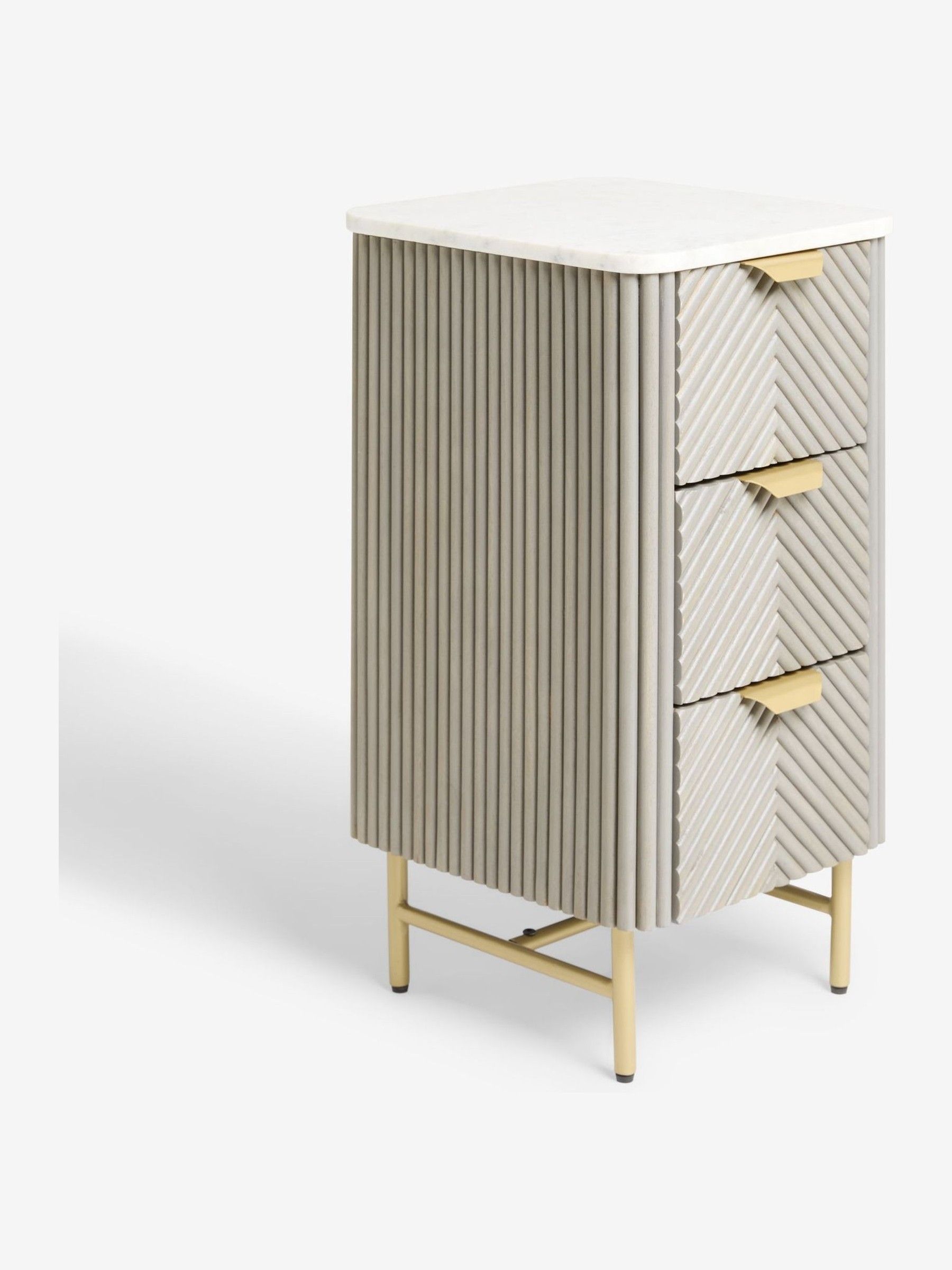 Buy Light Grey Valencia Marble and Mango Wood 3 Drawer Slim Bedside ...