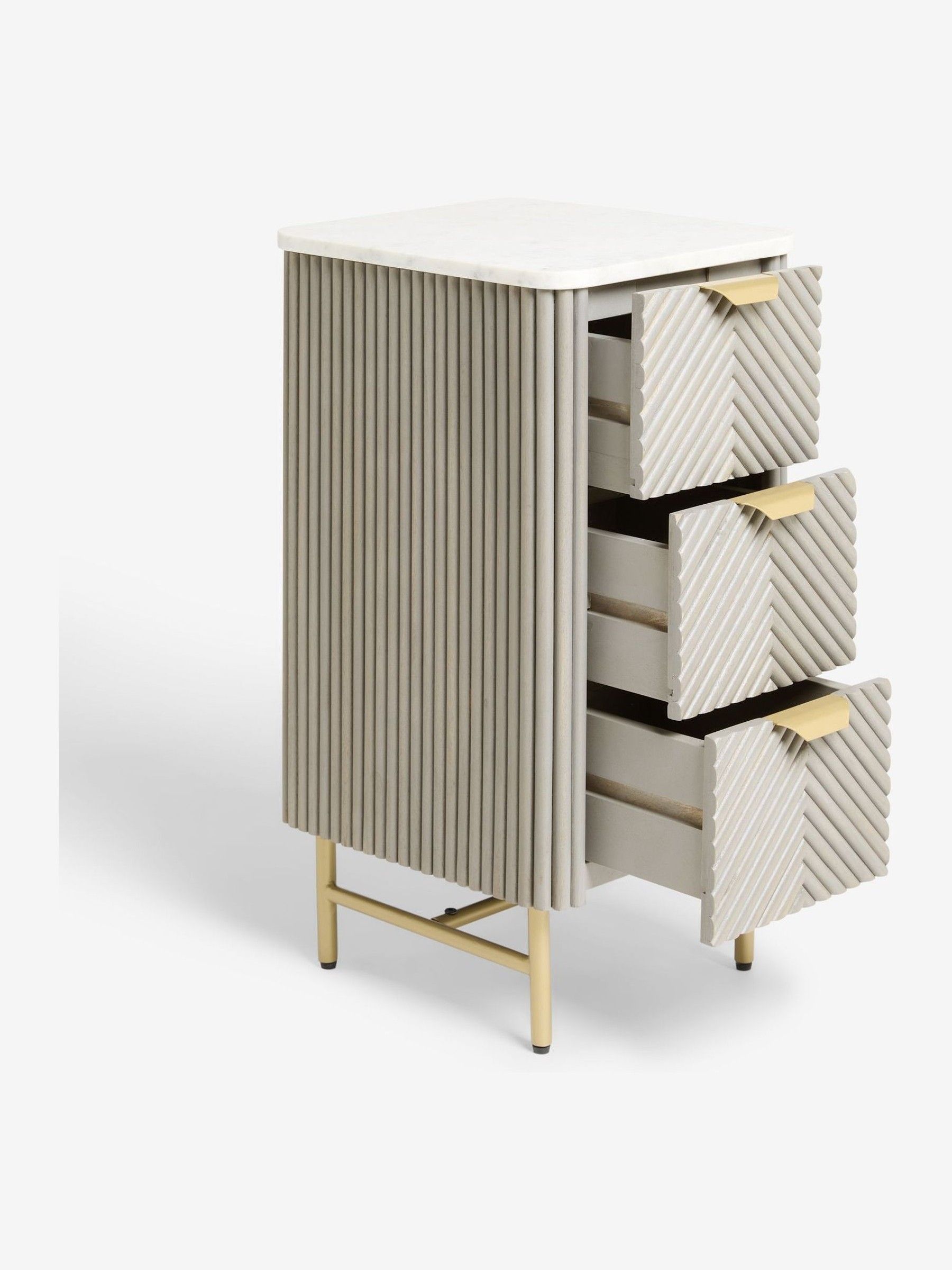 Buy Light Grey Valencia Marble and Mango Wood 3 Drawer Slim Bedside ...