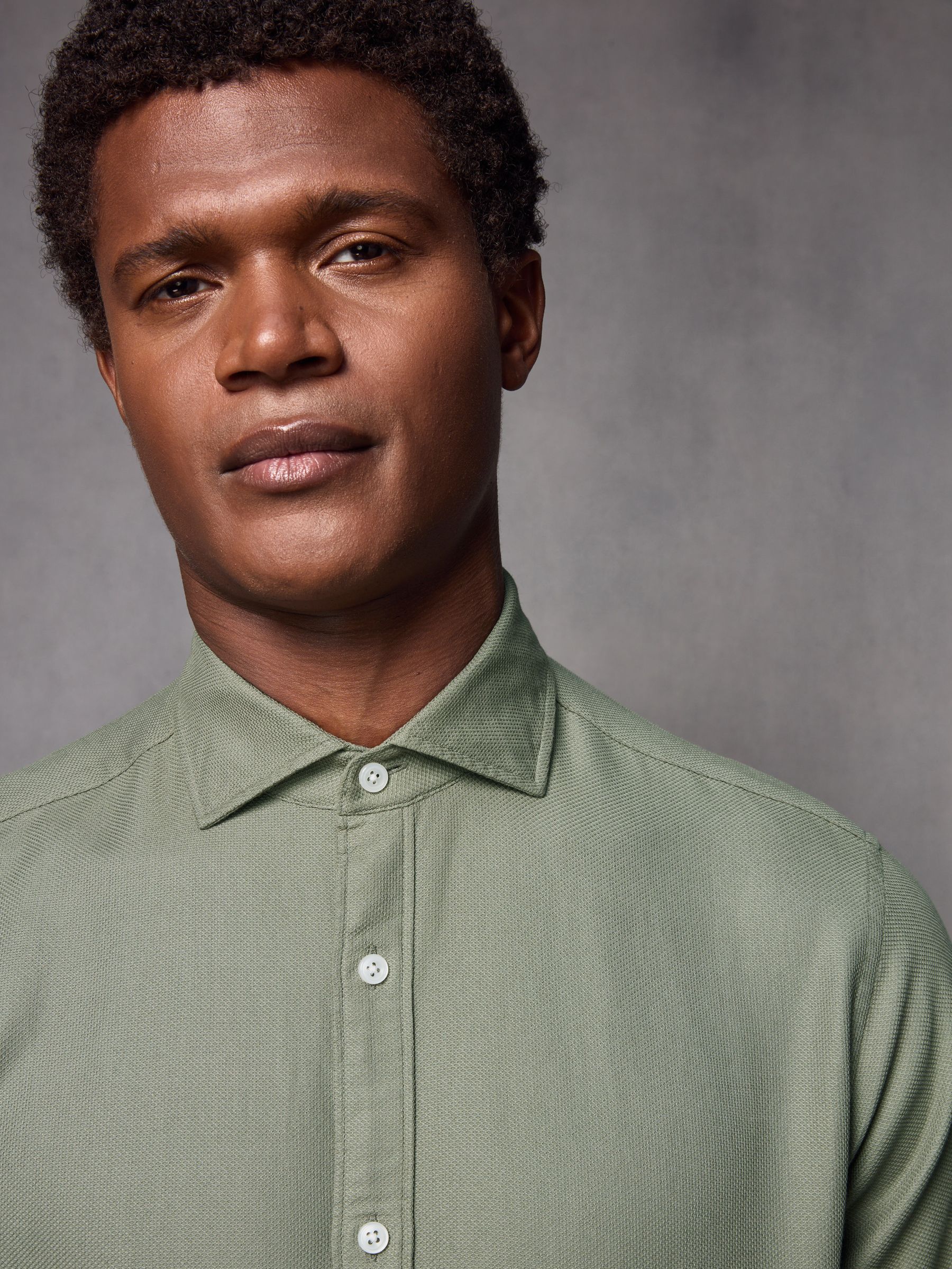 Buy Green Regular Fit Textured Single Cuff Shirt With Cutaway Collar ...