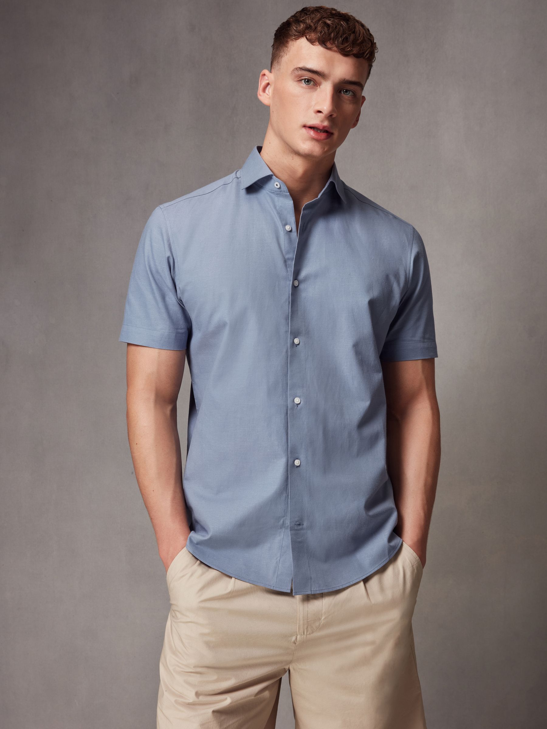 Buy Light Blue Short Sleeve Linen Blend Shirt from the Next UK online shop