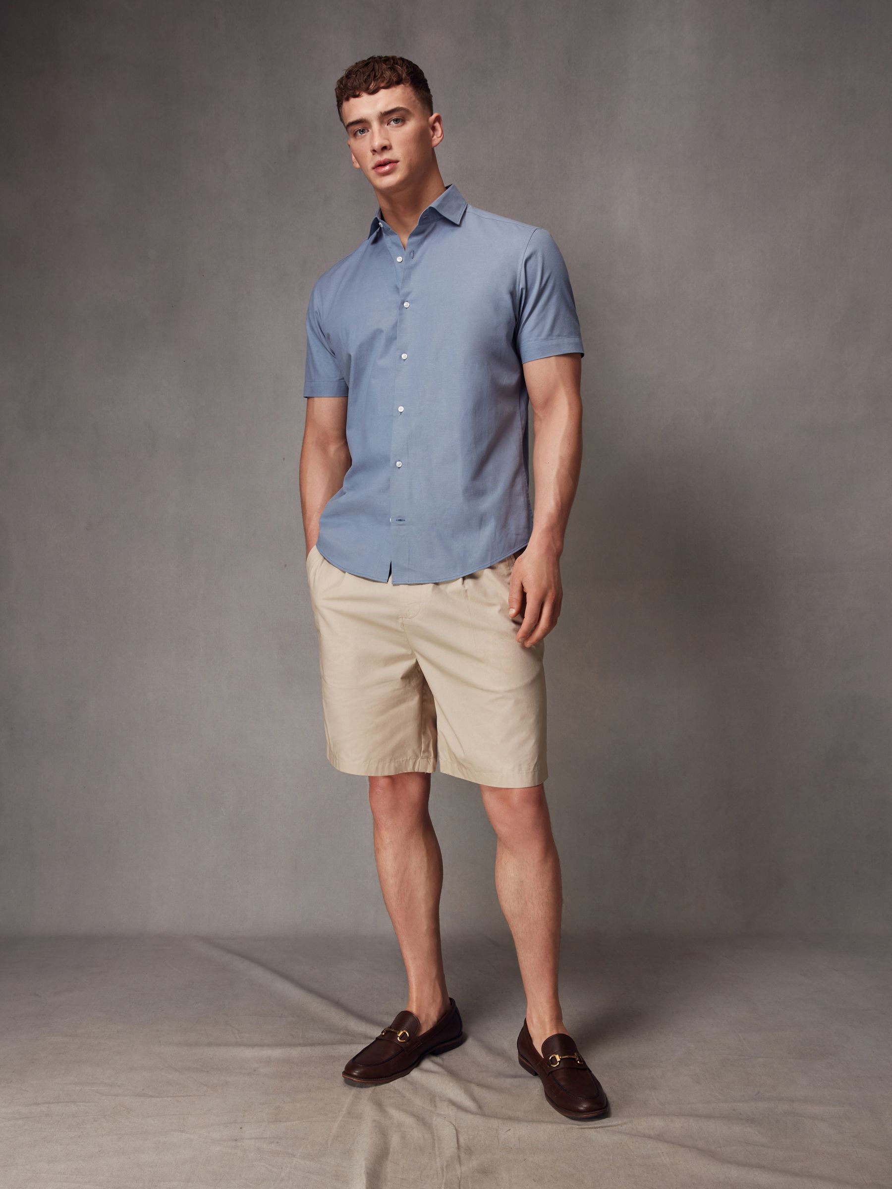 Buy Light Blue Short Sleeve Linen Blend Shirt from the Next UK online shop
