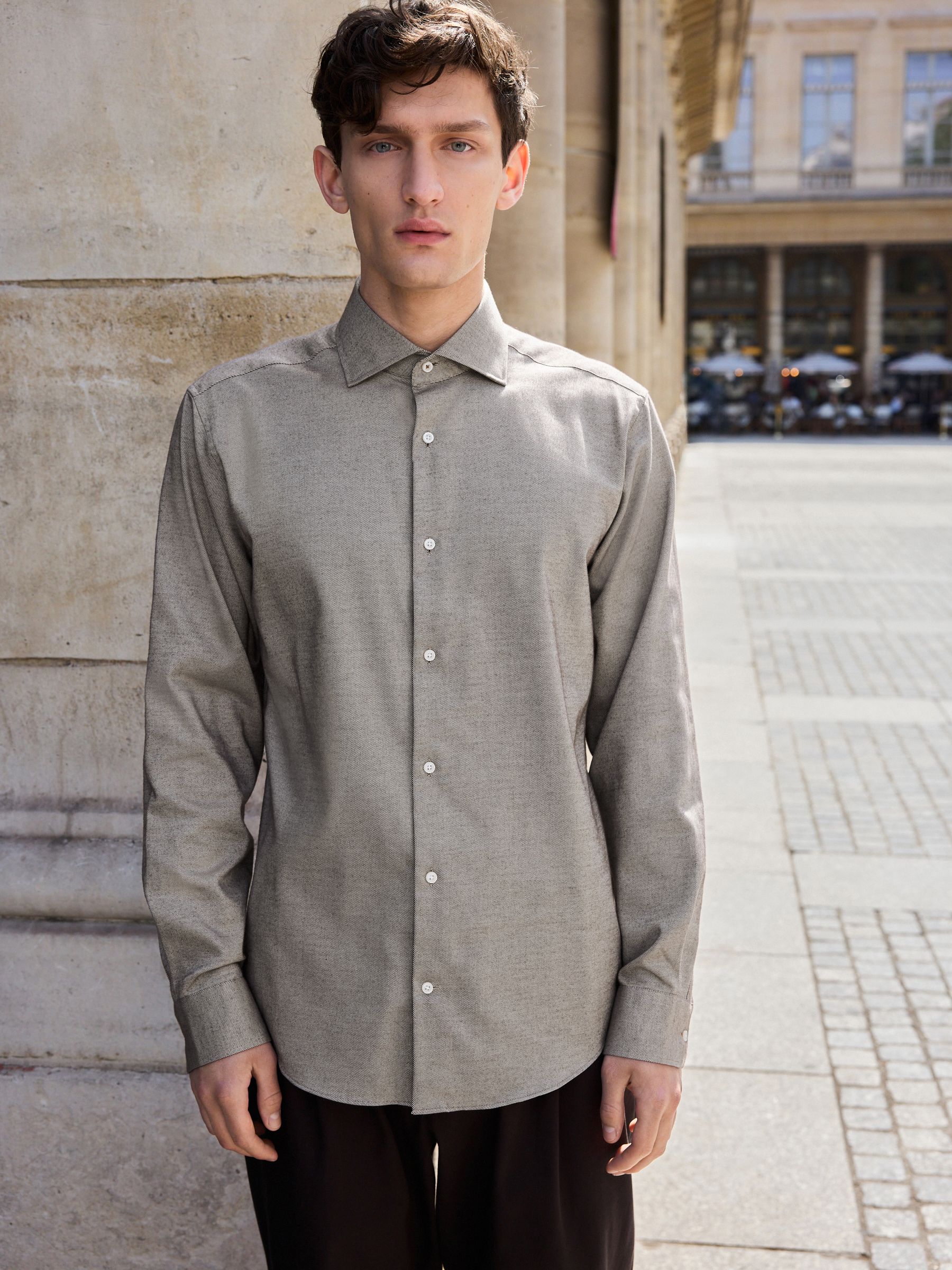 Buy Neutral Brown Regular Fit Brushed Flannel 100% Cotton Shirt from ...