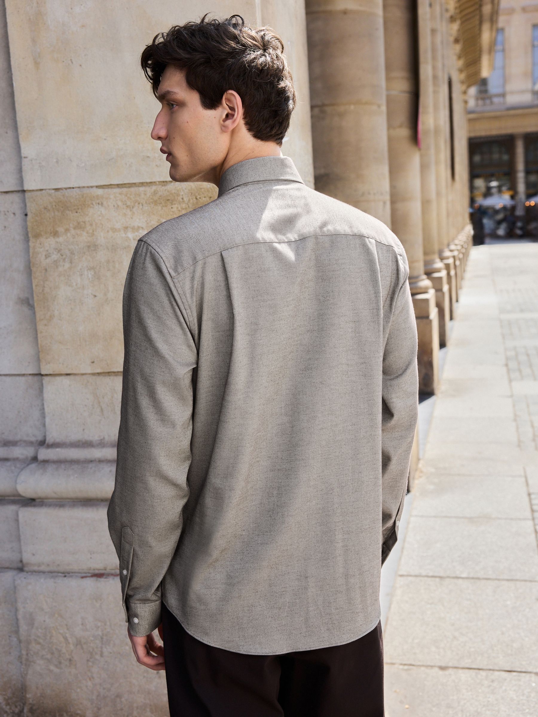 Buy Neutral Brown Regular Fit Brushed Flannel 100% Cotton Shirt from ...