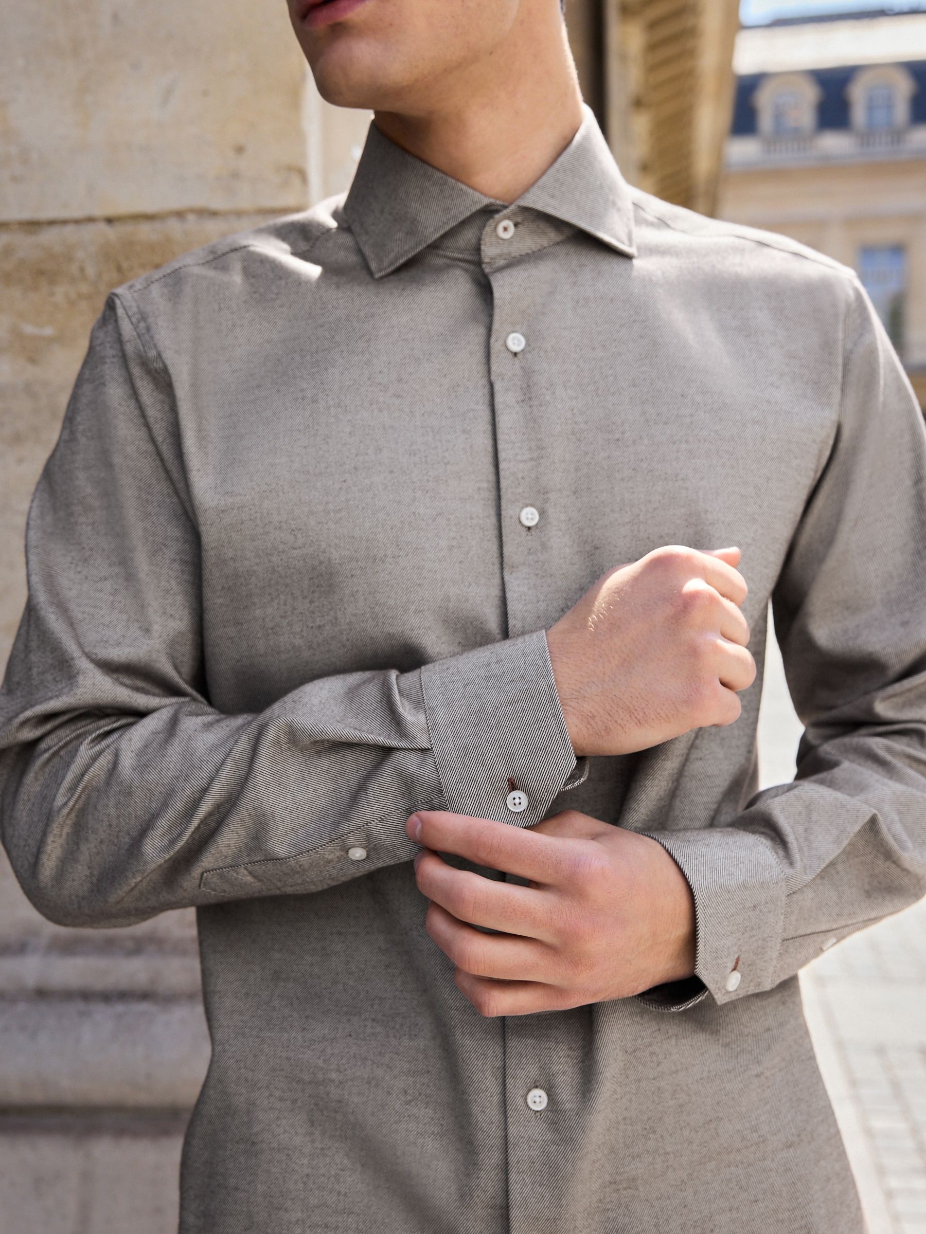 Buy Neutral Brown Regular Fit Brushed Flannel 100% Cotton Shirt from ...