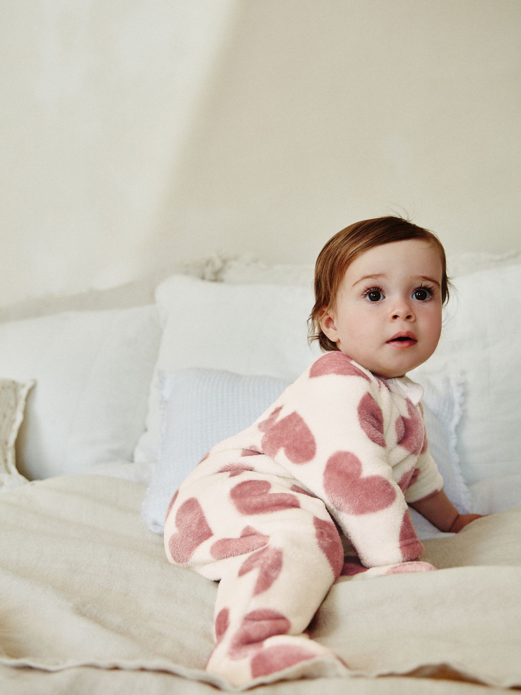 Buy Pink Heart - Baby Zip Fleece Sleepsuit from Next Saudi Arabia