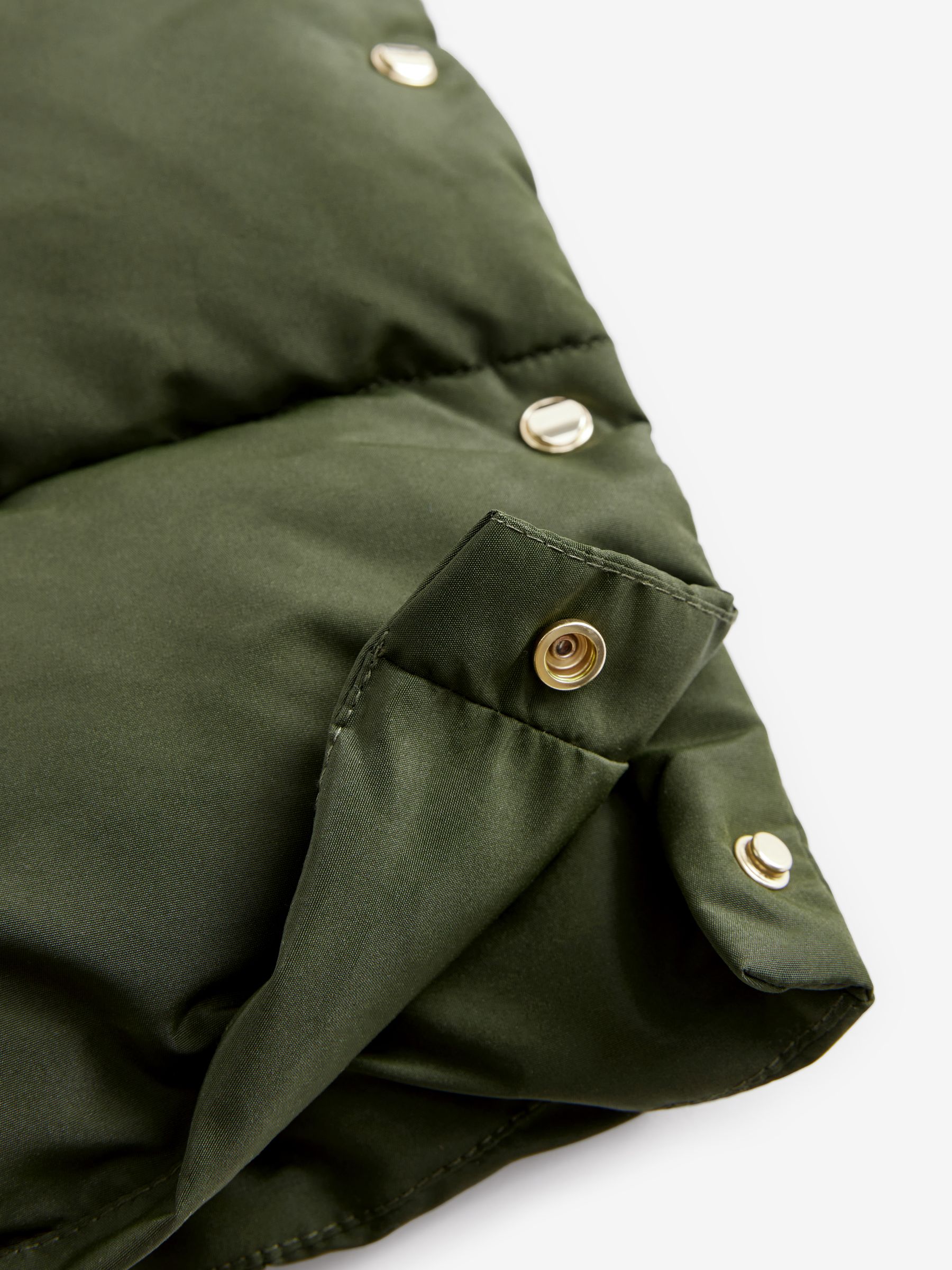 Buy Khaki Green Shower Resistant Padded Puffer Hooded Mid Length Coat ...