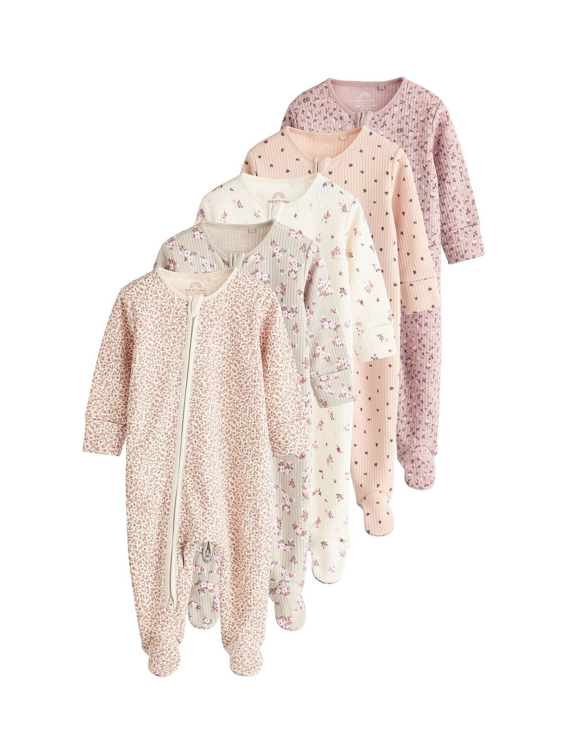 Buy Caramel Brown 5 Pack Two Way Zip Baby Sleepsuits (0-2yrs) from the ...