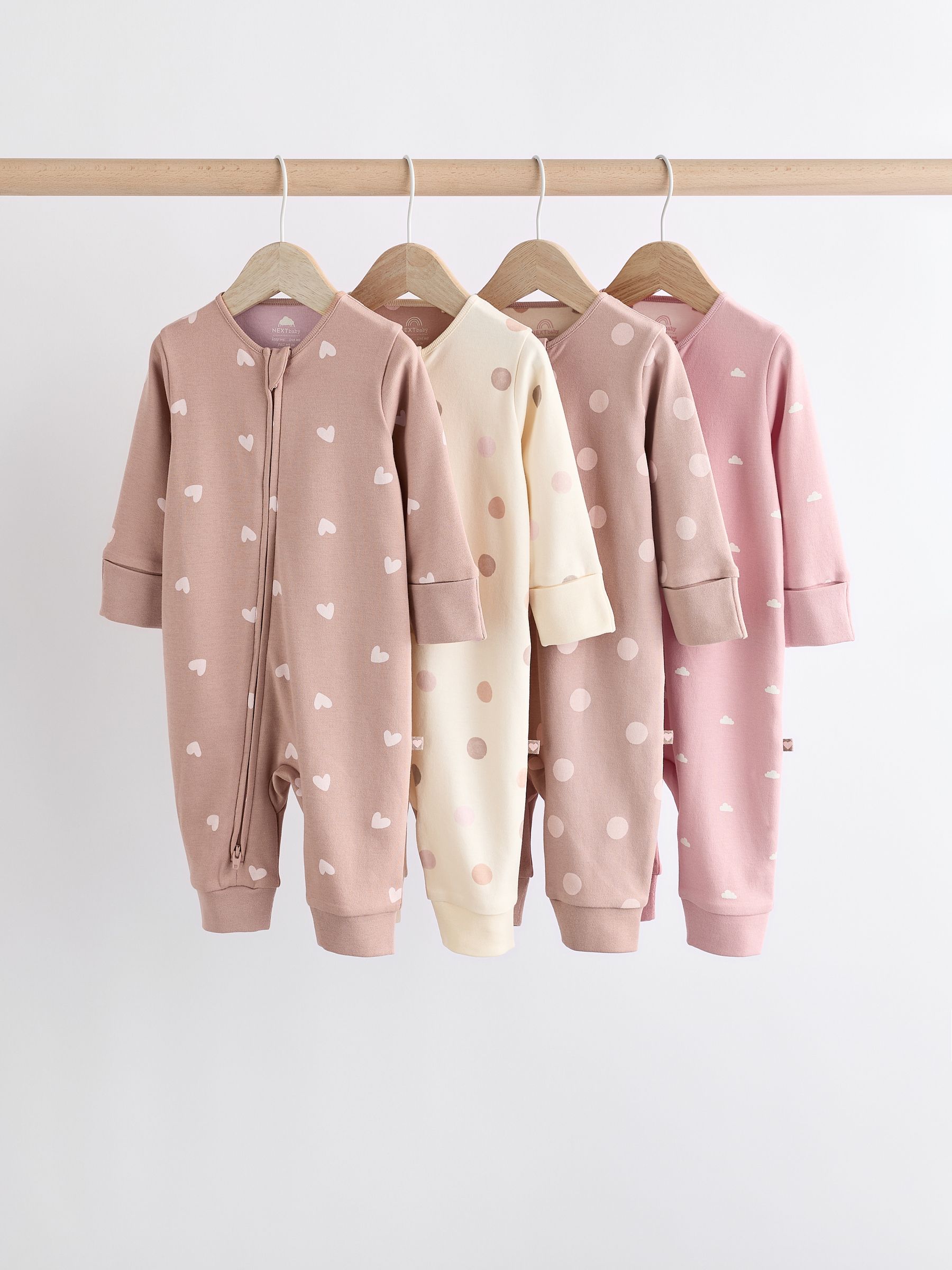 Buy Brown/Pink Two Way Zip 100% Cotton Baby Sleepsuits (0mths-3yrs ...