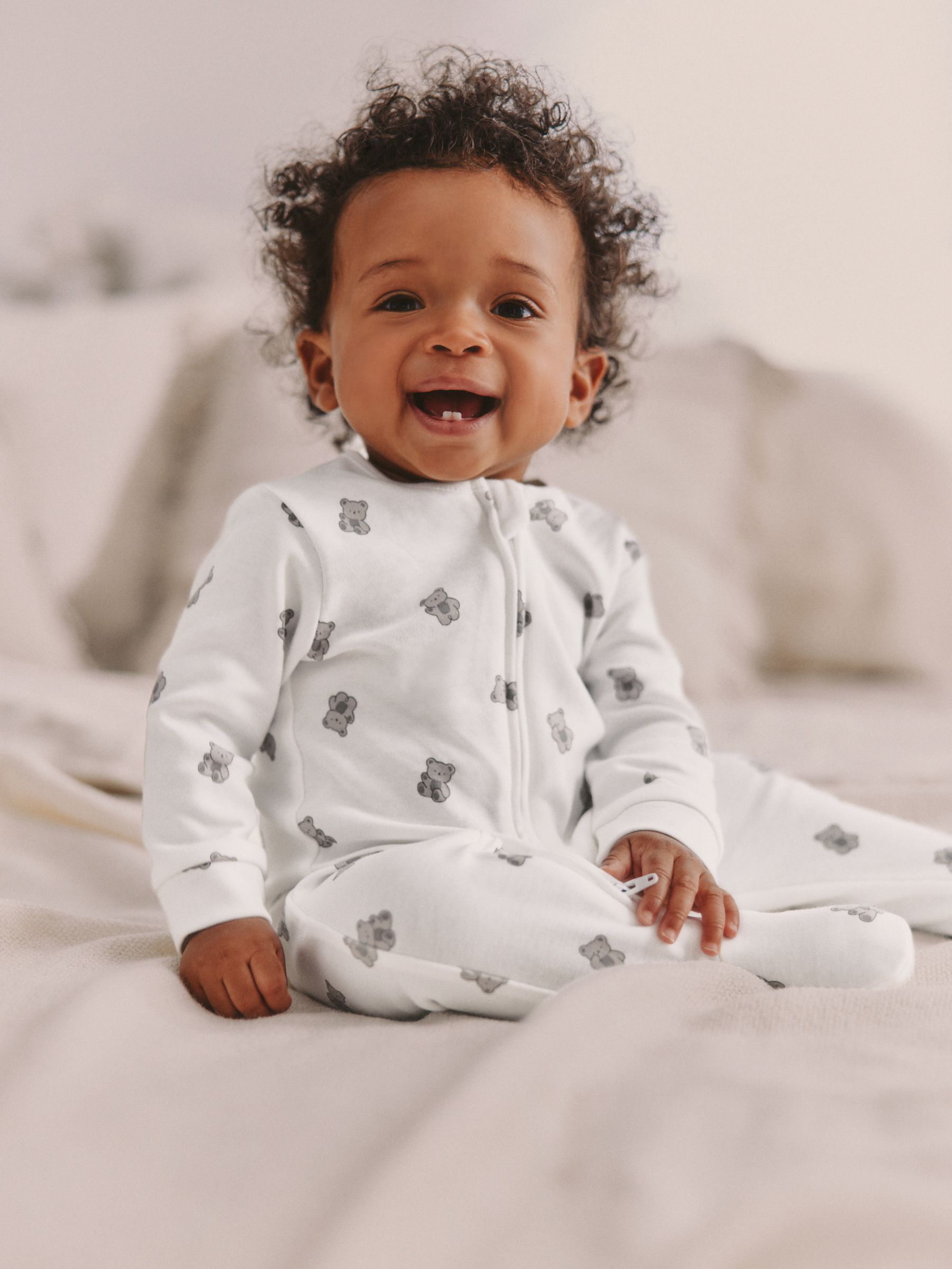 Buy Grey Baby Two Way Zip 100% Cotton Sleepsuits 3 Pack (0mths-2yrs ...